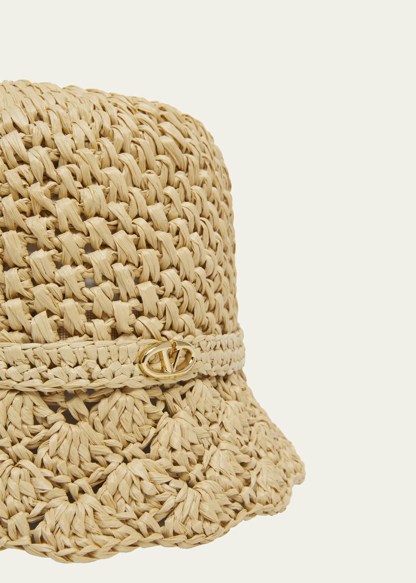 Valentino Garden Crochet Raffia Bucket Hat With V-Logo - Bergdorf Goodman
