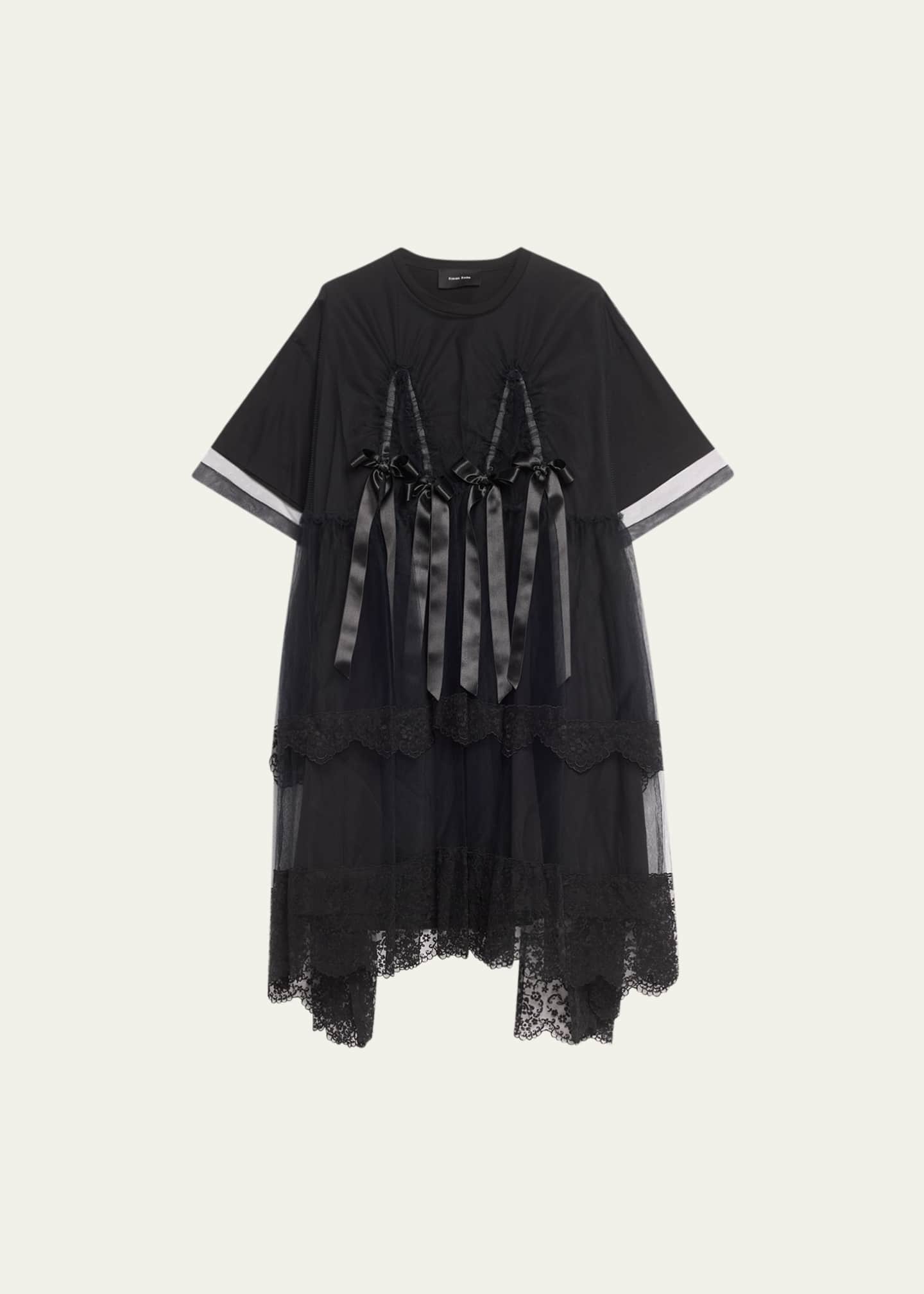 Simone Rocha Net Overlay Asymmetric Midi Dress with Ruched Bows ...