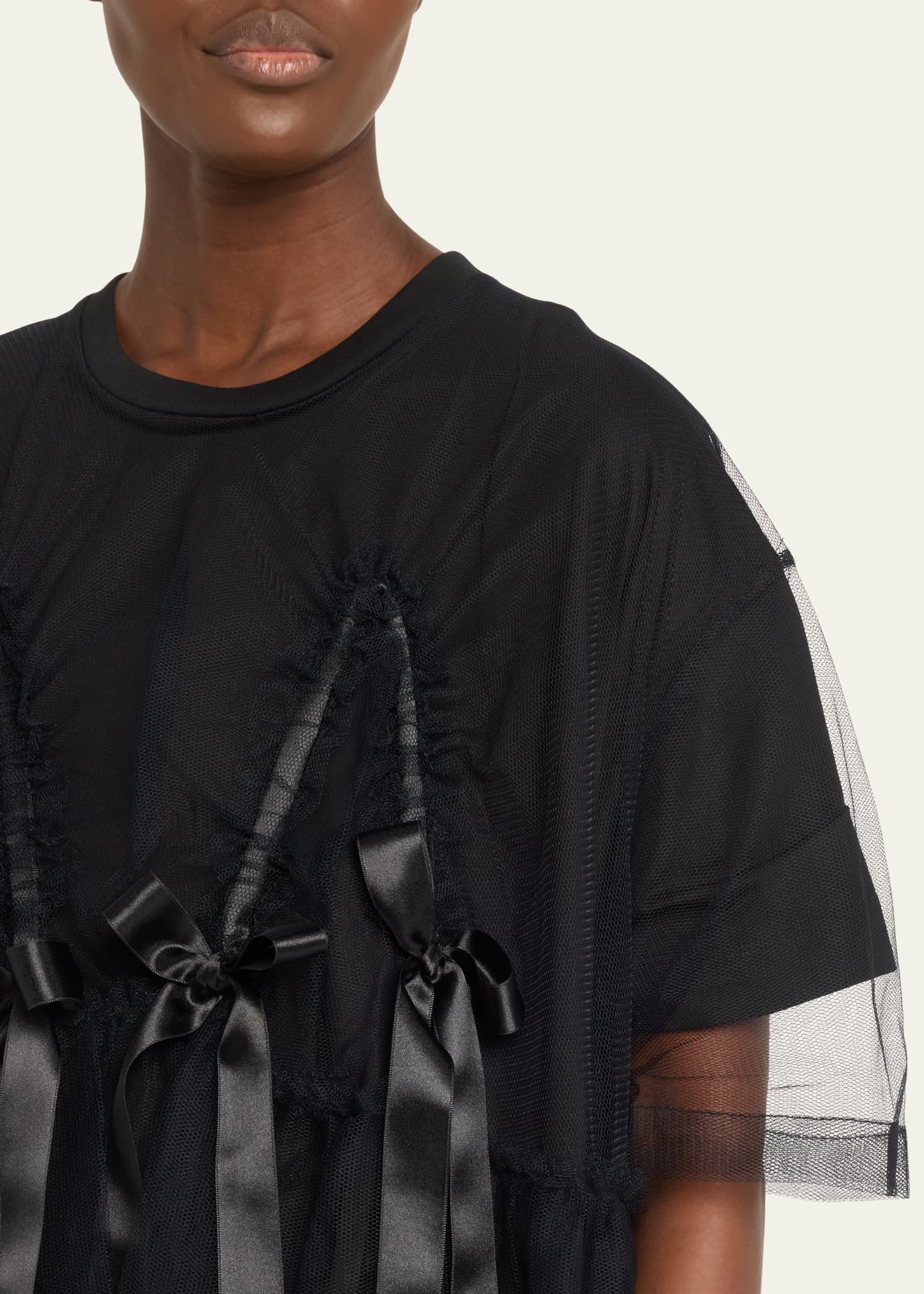 Simone Rocha Net Overlay Asymmetric Midi Dress with Ruched Bows ...