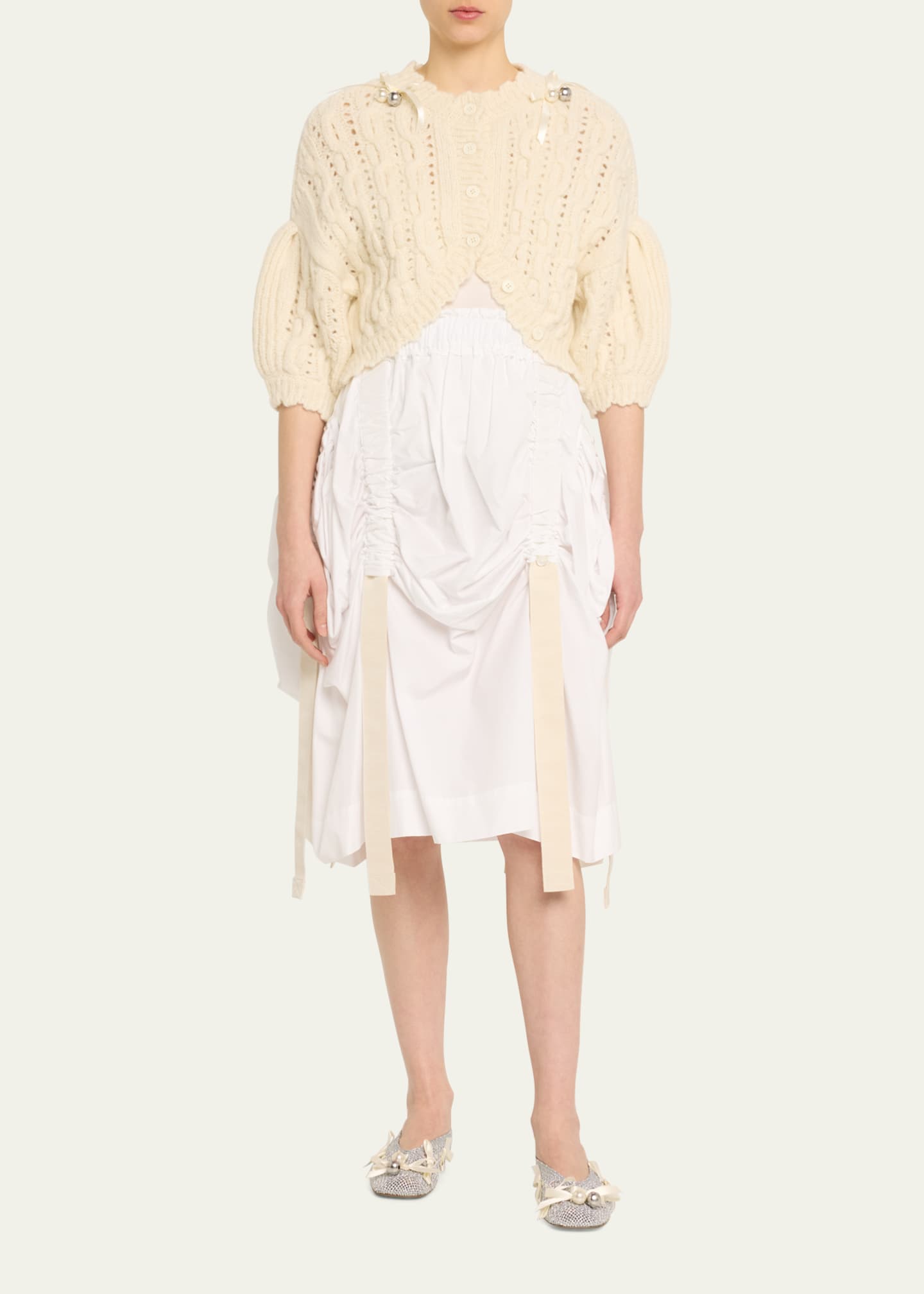 Simone Rocha Beaded Bell Charm Lace Stitch Chunky Knit Crop Cardigan ...