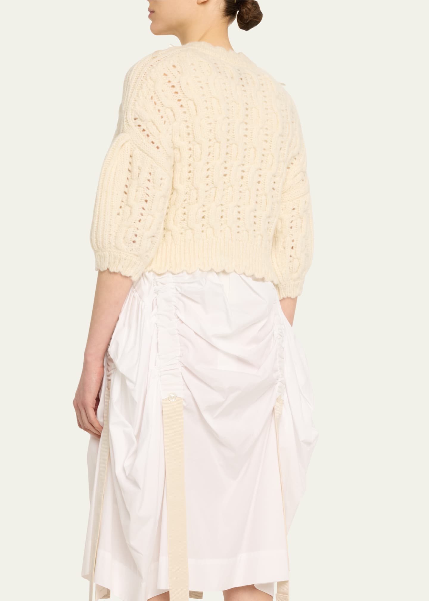 Simone Rocha Beaded Bell Charm Lace Stitch Chunky Knit Crop Cardigan ...