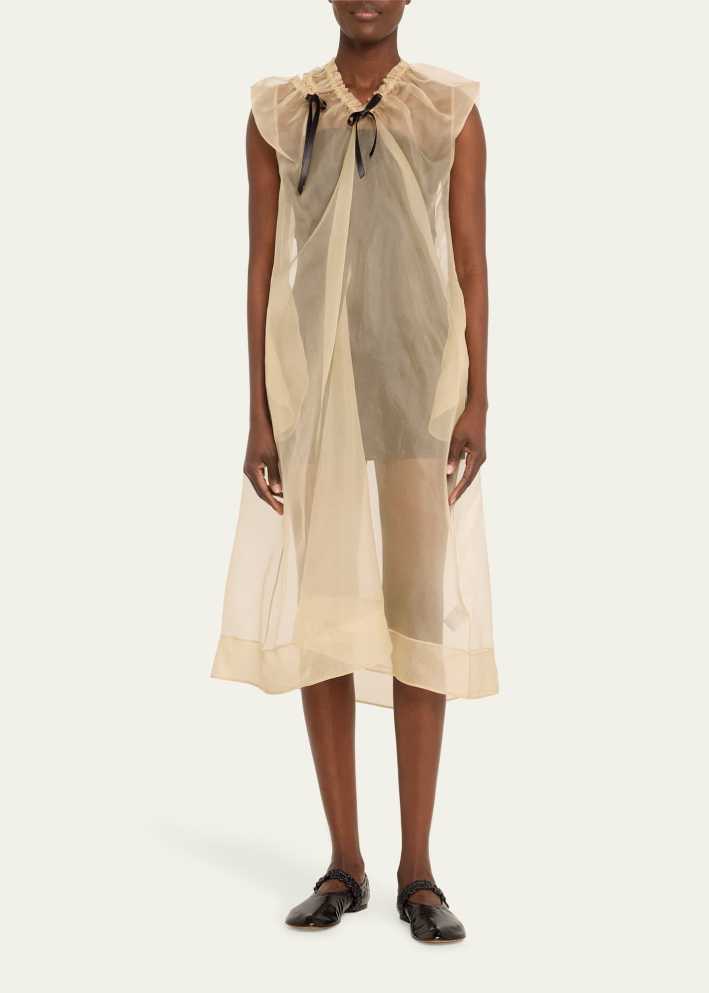 Simone Rocha Organza Cutout Midi Sack Dress with Bow - Bergdorf Goodman