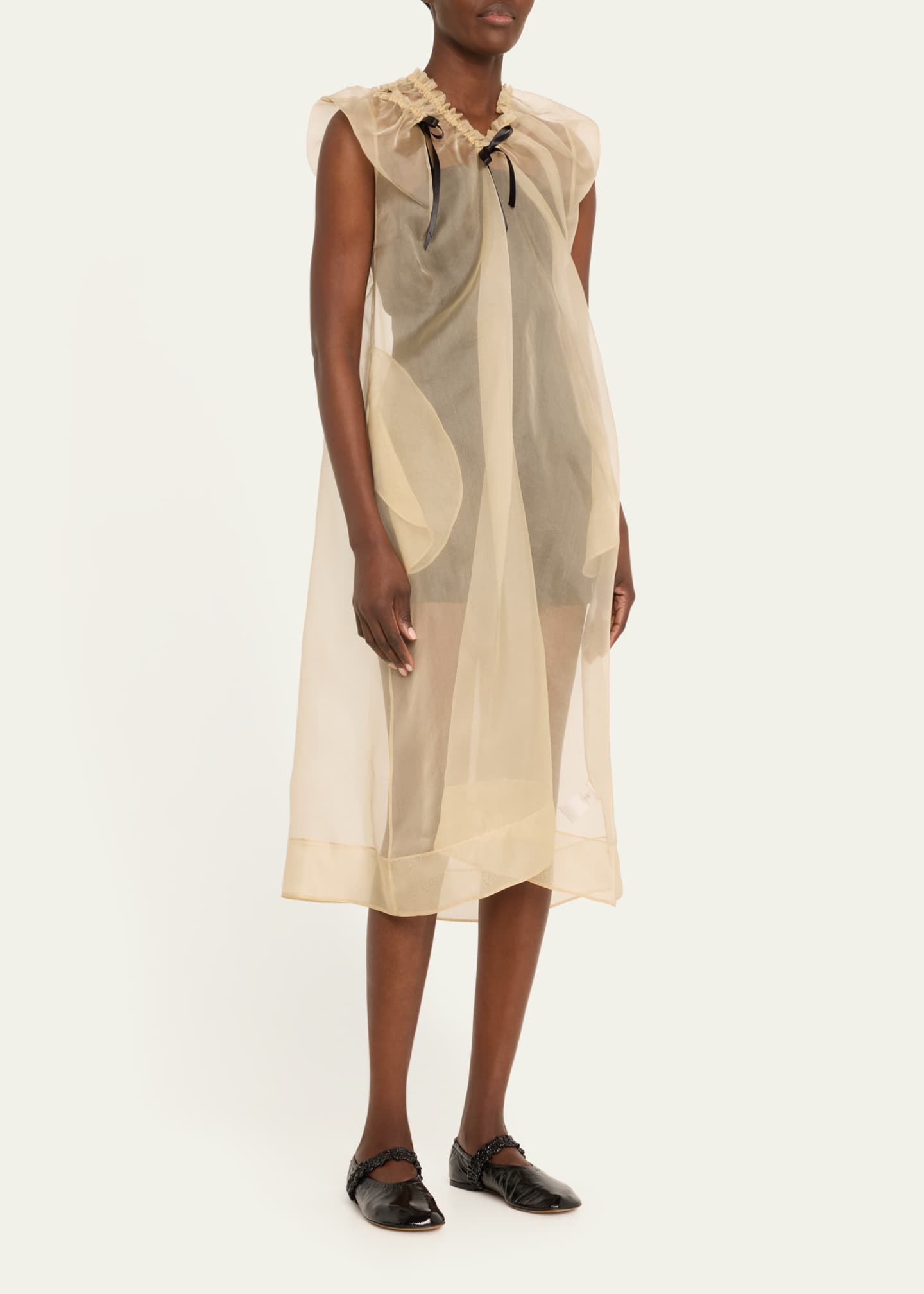 Simone Rocha Organza Cutout Midi Sack Dress with Bow - Bergdorf Goodman