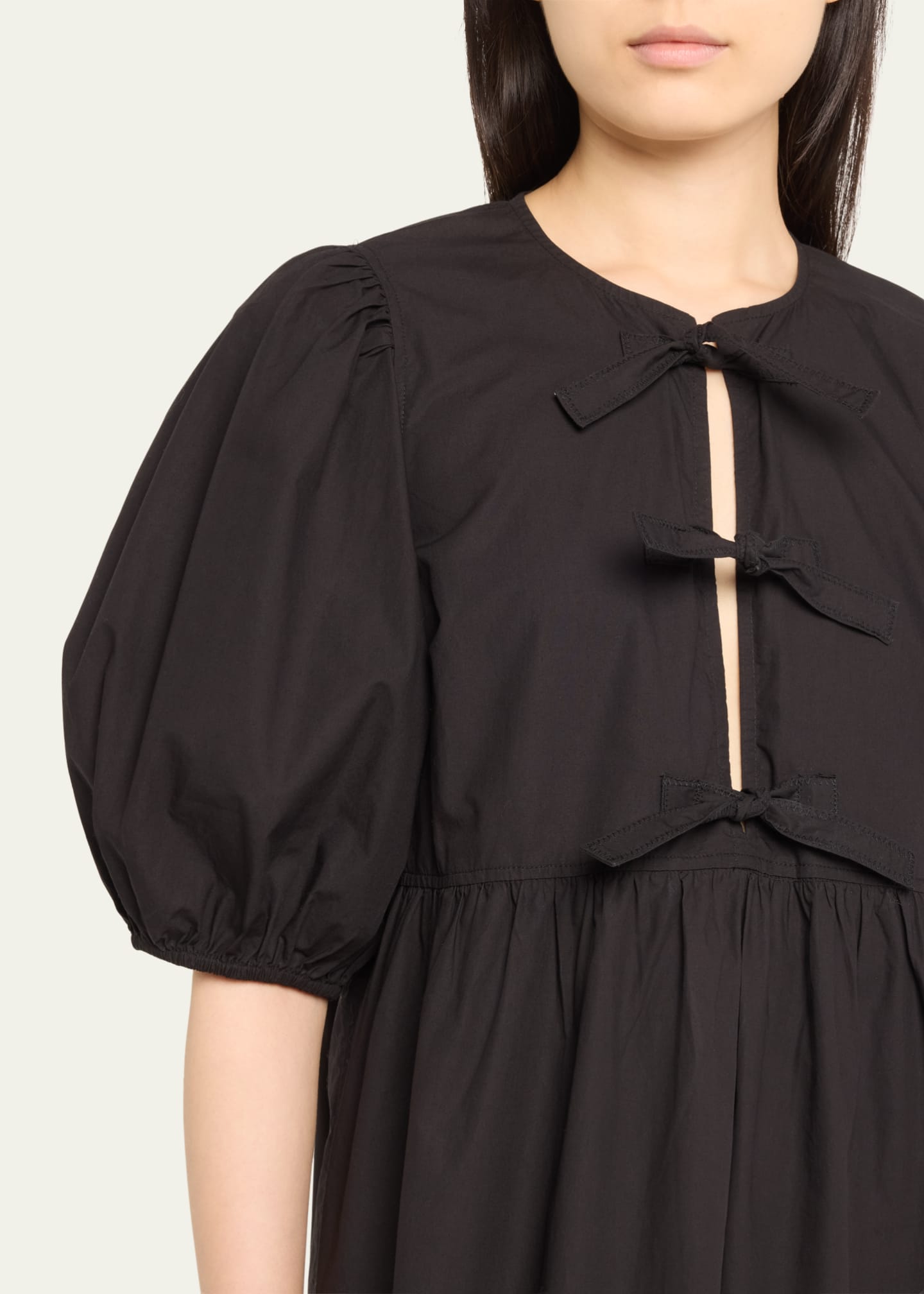 Ganni Tie Front Puff Sleeve Poplin Mini Dress Bergdorf Goodman