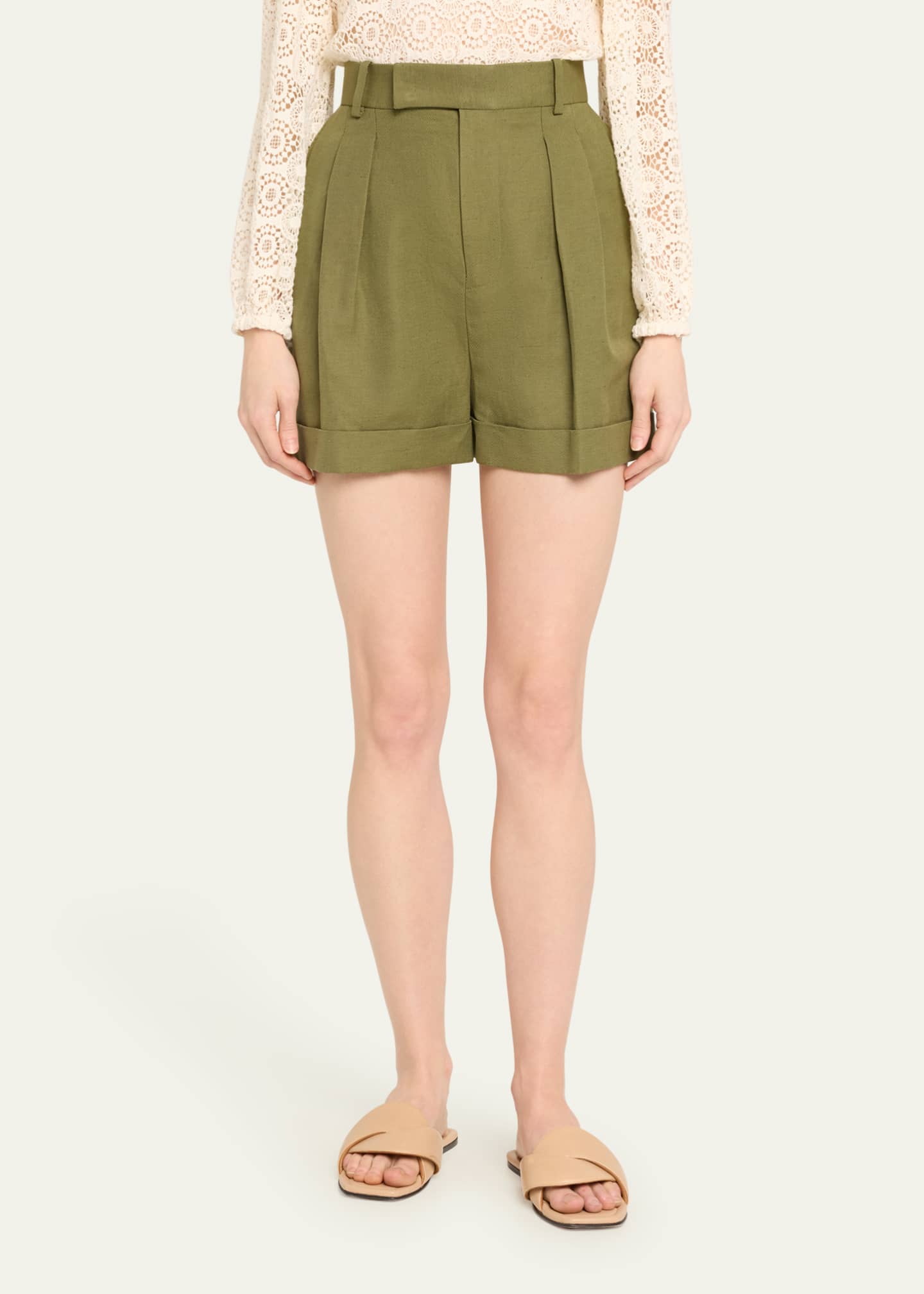 FRAME Pleated Wide-Cuff Shorts - Bergdorf Goodman