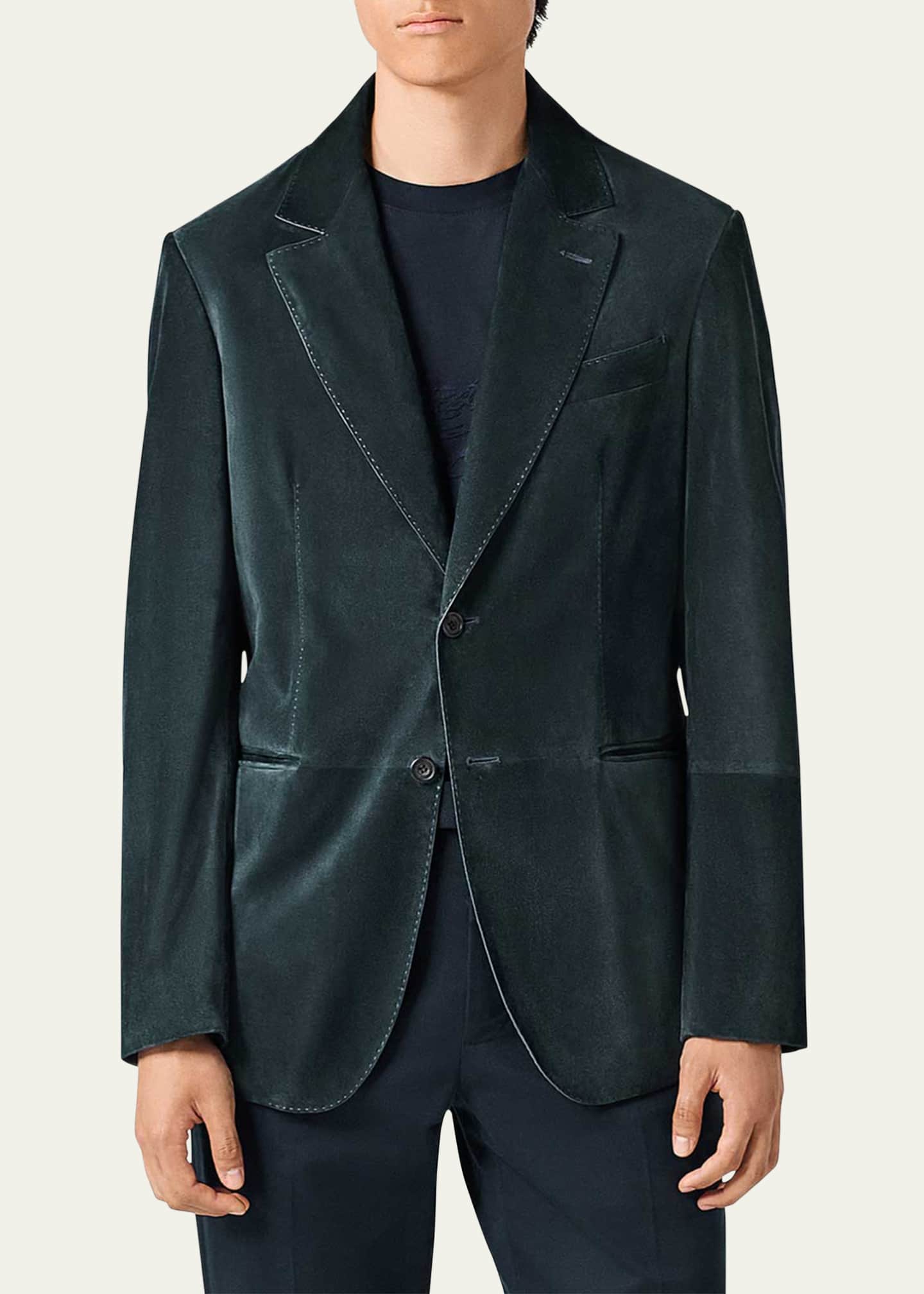 Berluti Men's Anthracite Suede Two-Button Blazer Jacket - Bergdorf Goodman