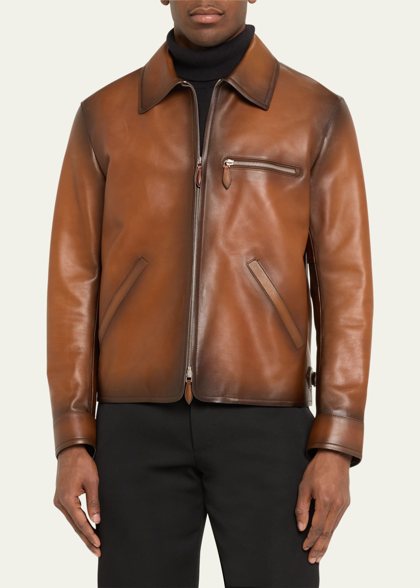 Berluti Men's Jour Patina Leather Full-Zip Blouson Jacket - Bergdorf ...