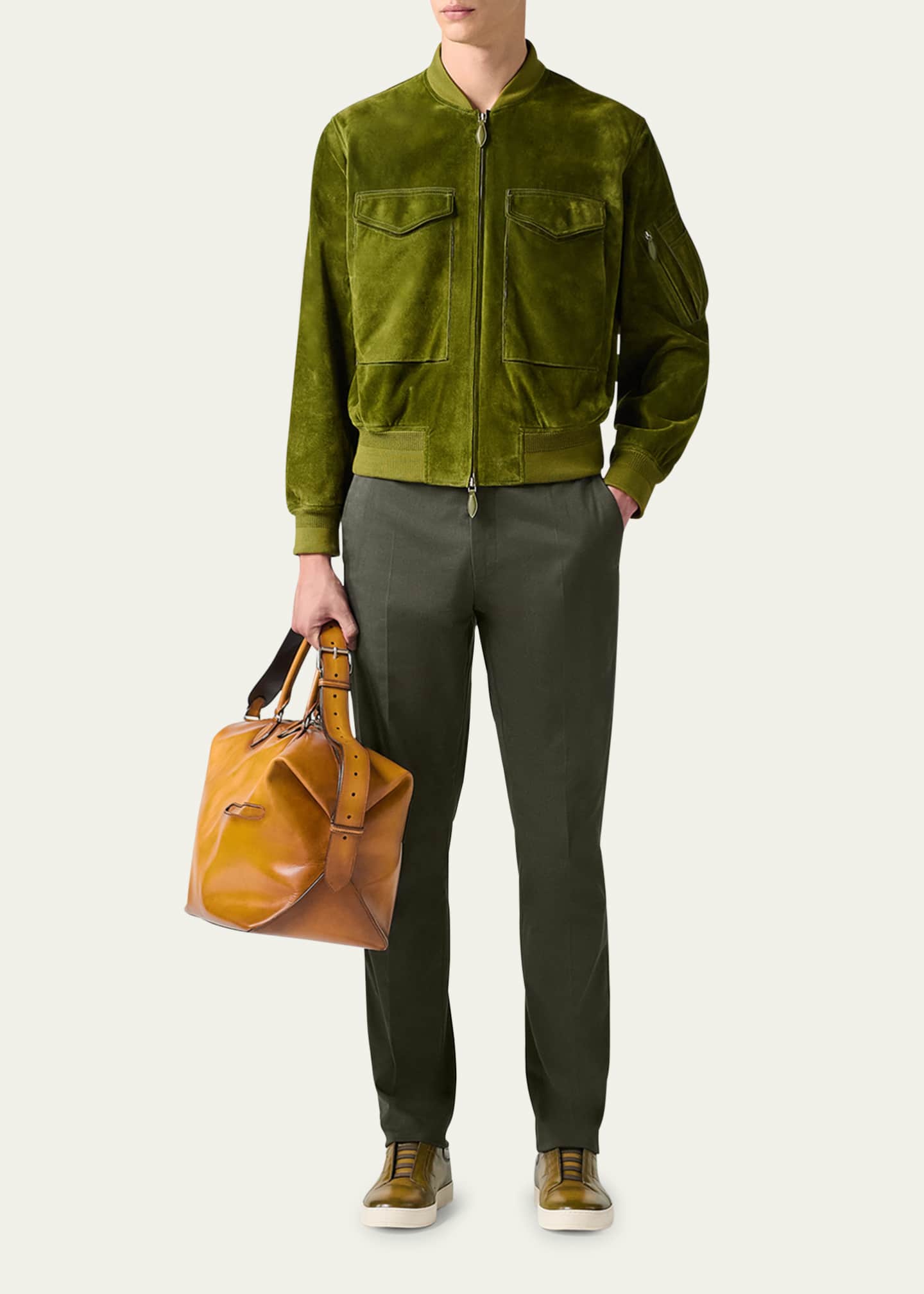 Berluti Men's Suede Full-Zip Bomber Jacket - Bergdorf Goodman
