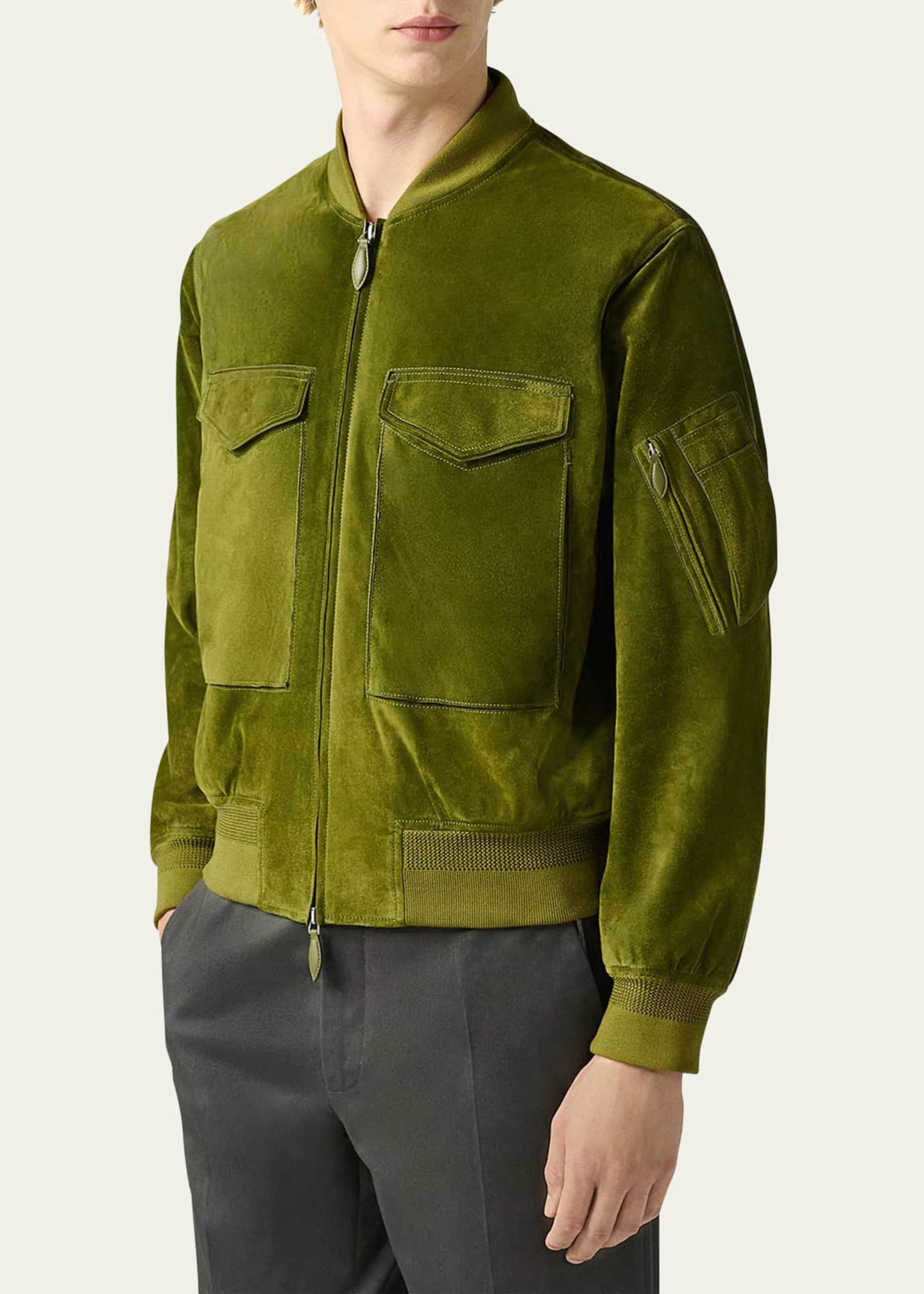 Berluti Men's Suede Full-Zip Bomber Jacket - Bergdorf Goodman
