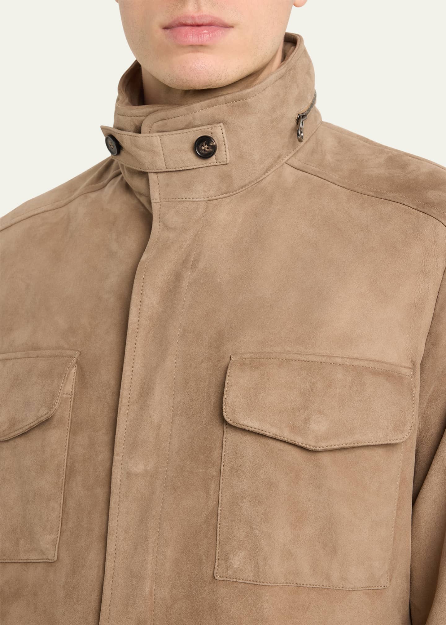 Loro Piana Men's Suede Concealed-Zip Field Jacket - Bergdorf Goodman
