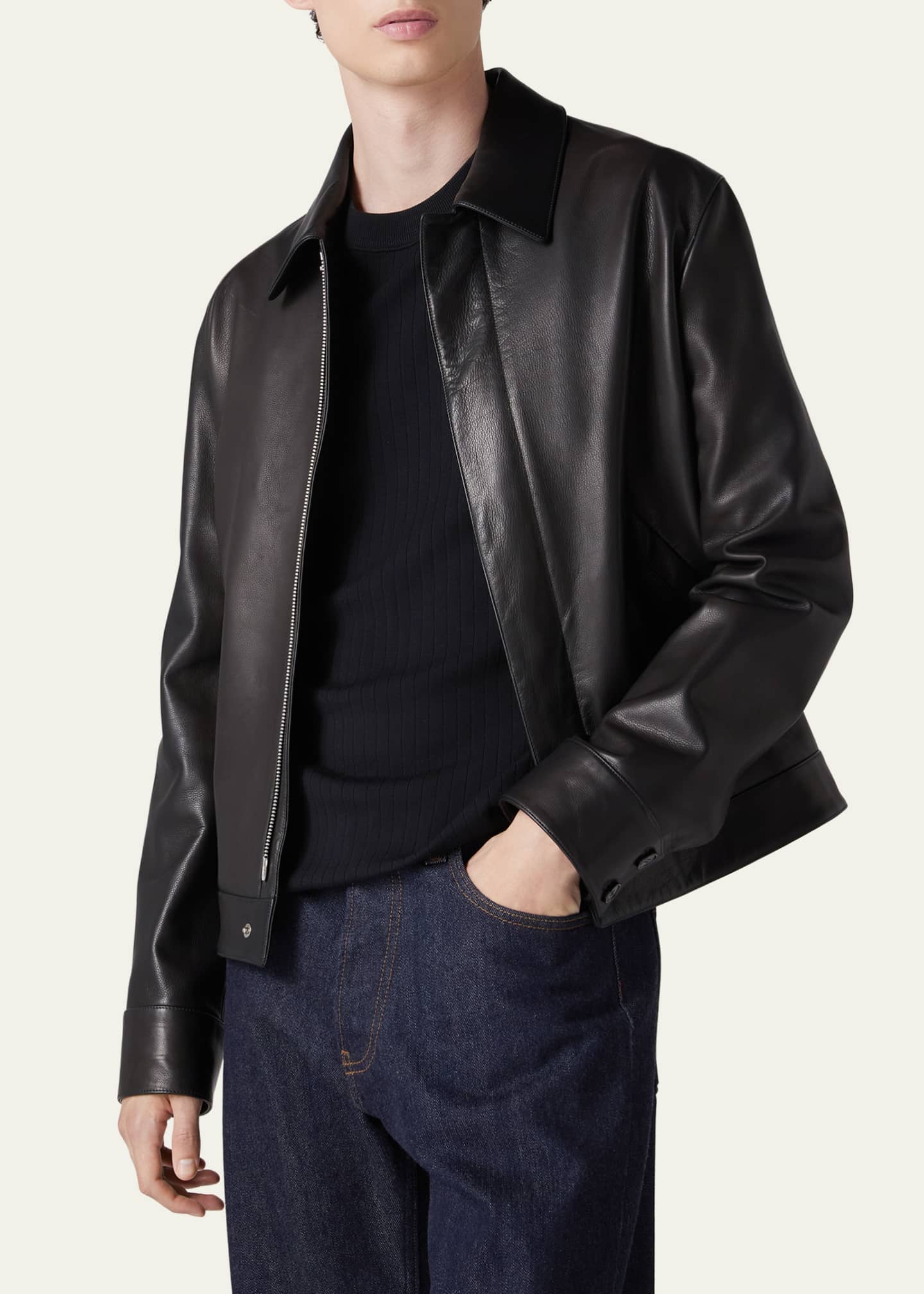Loro Piana Men's Yabu Grained Calf Leather Jacket - Bergdorf Goodman