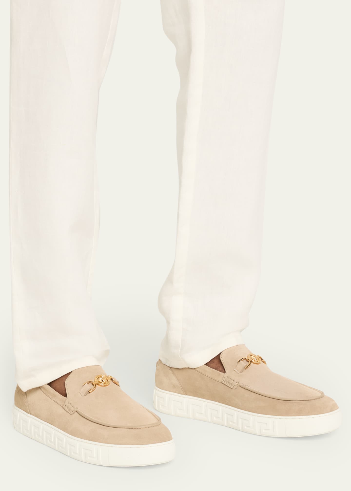 Versace Men's Medusa Coin Suede Hybrid Loafers - Bergdorf Goodman