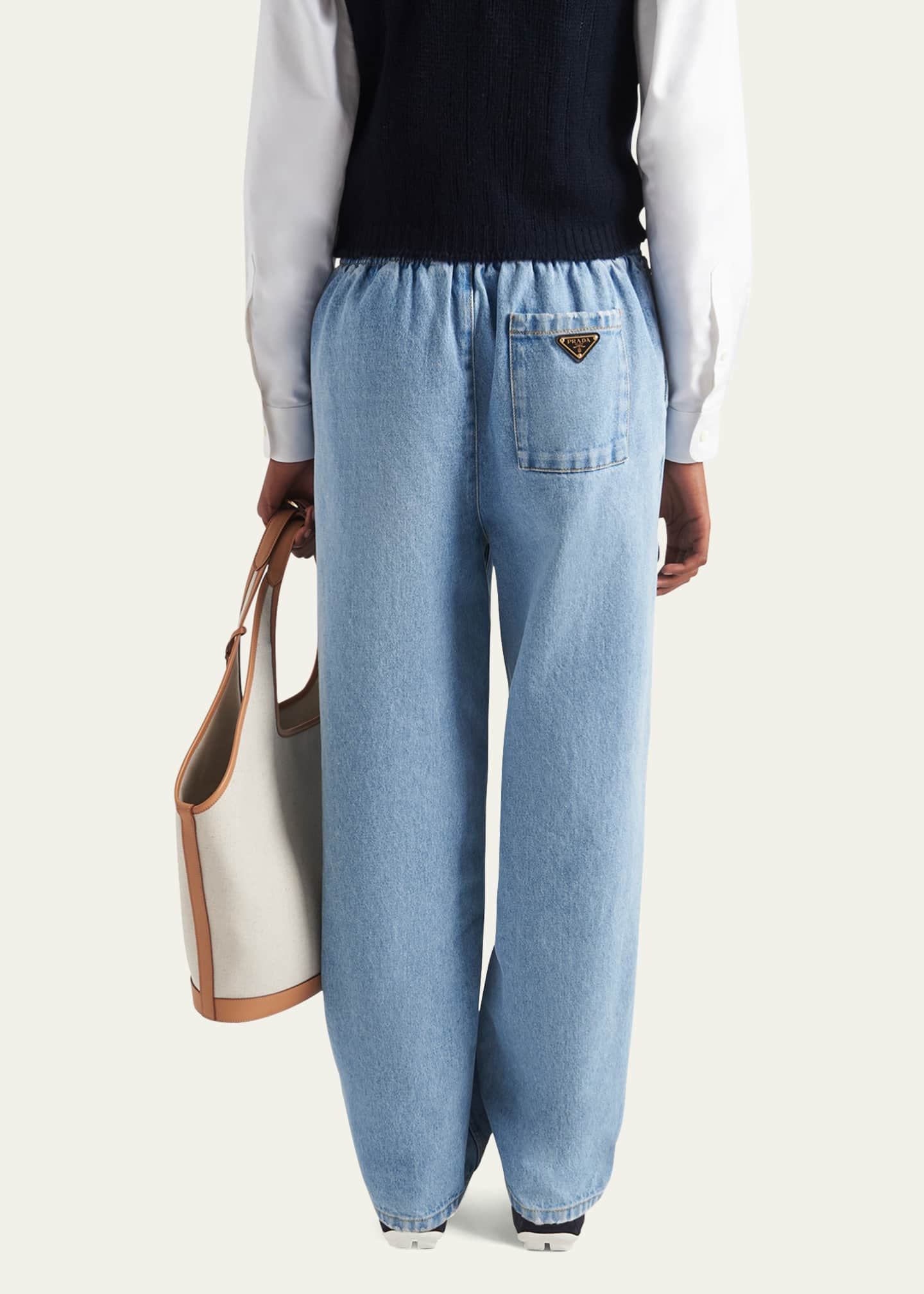 Prada Elastic Waist Denim Bleached Pants - Bergdorf Goodman