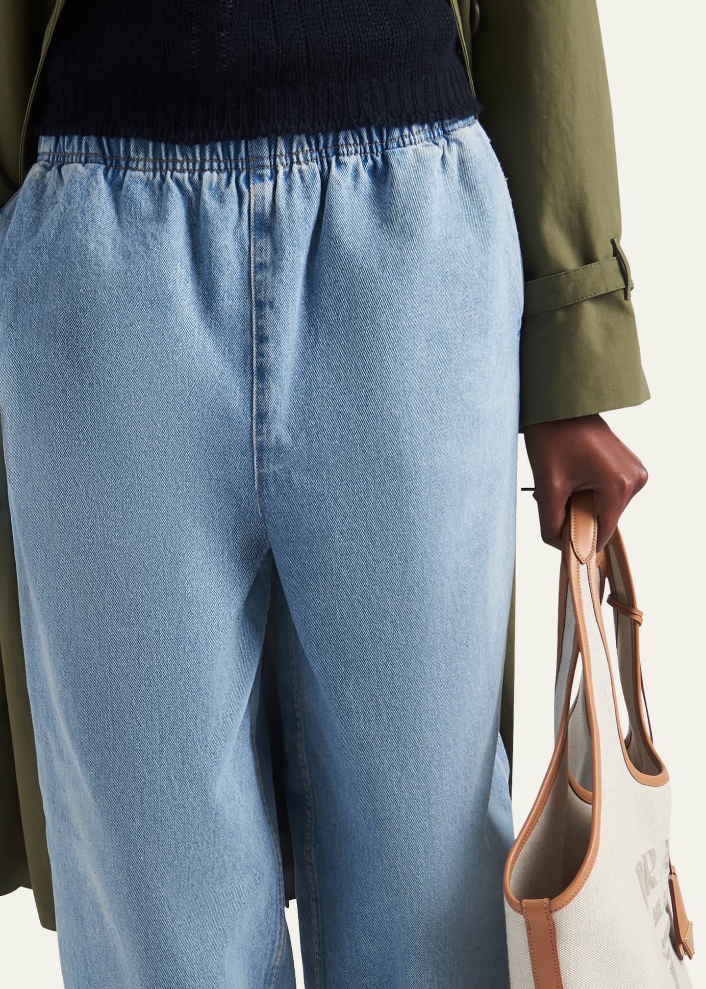 Prada Elastic Waist Denim Bleached Pants - Bergdorf Goodman