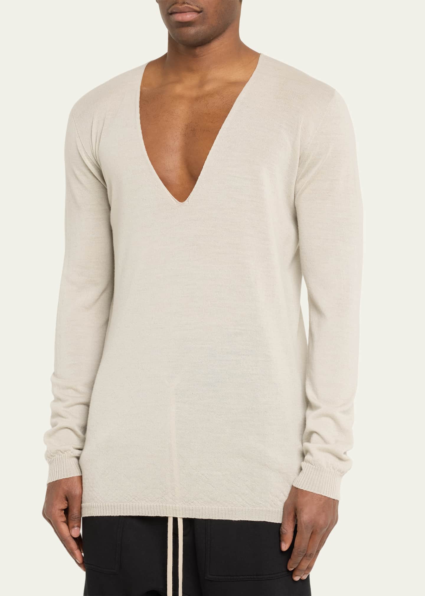 Rick Owens Men's Deep V-Neck Lightweight Wool Sweater - Bergdorf Goodman