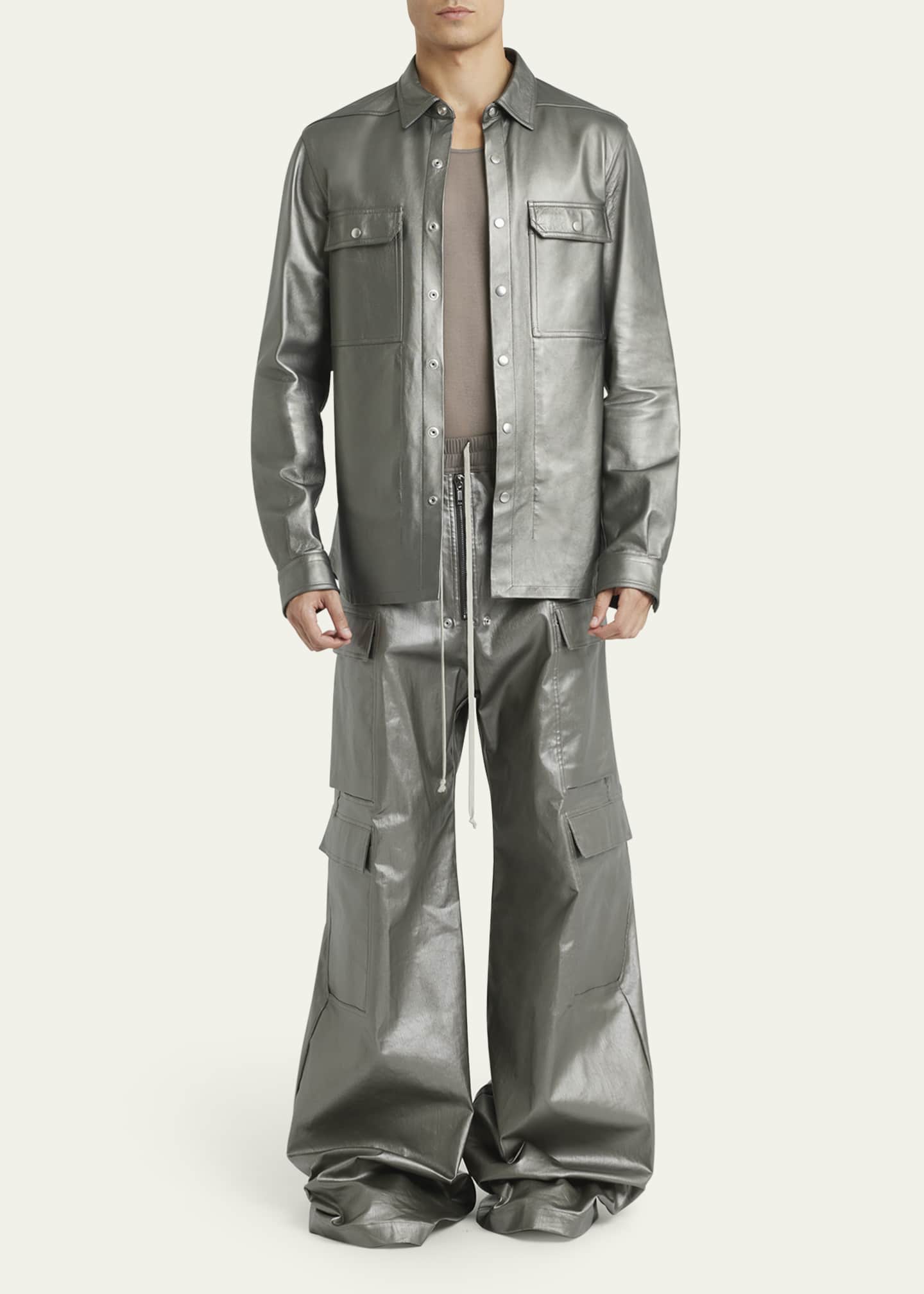 Rick Owens Men's Coated Denim Wide-Leg Cargo Belas Pants - Bergdorf Goodman