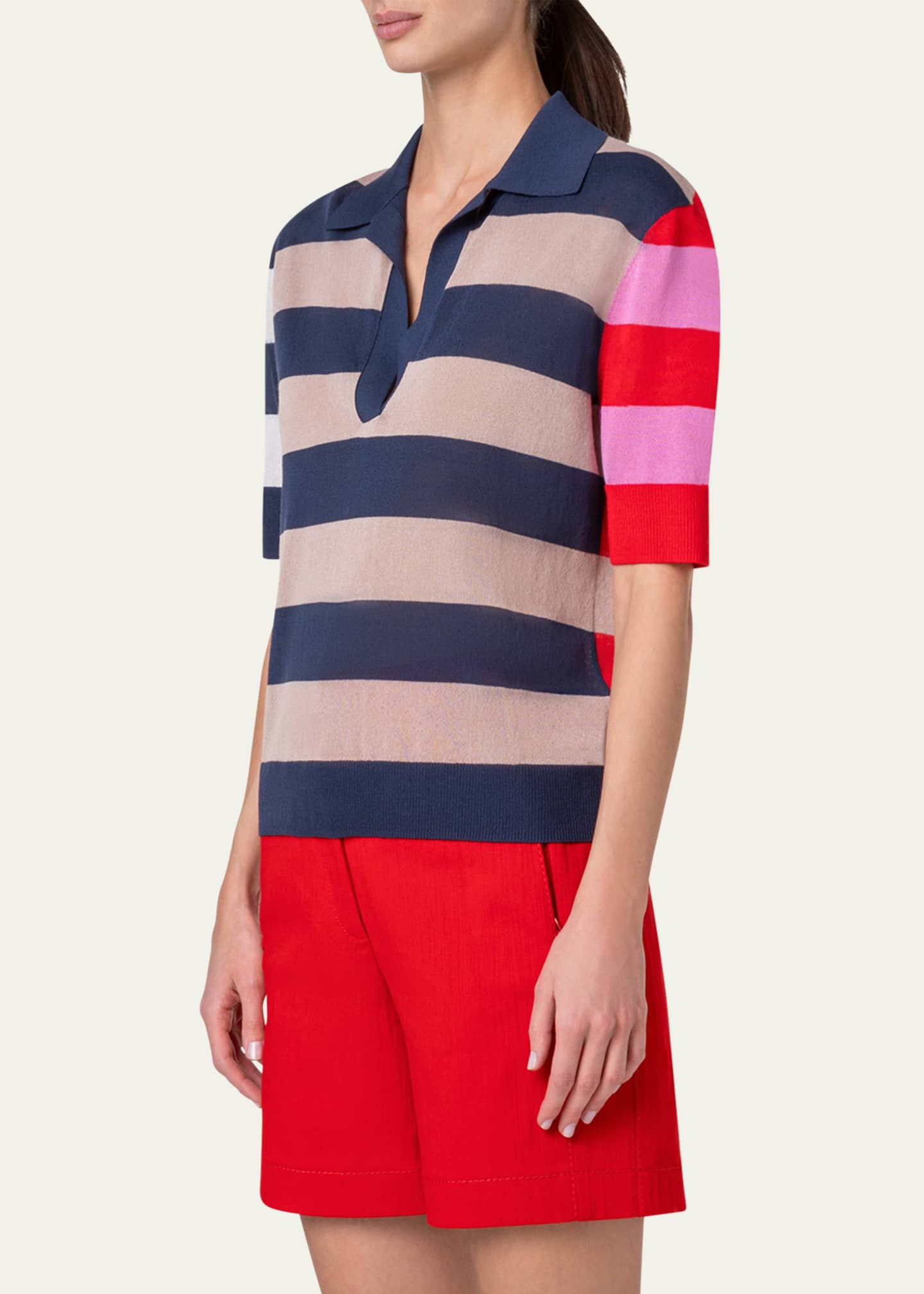 Akris punto Colorblock Striped Knit Polo Sweater - Bergdorf Goodman