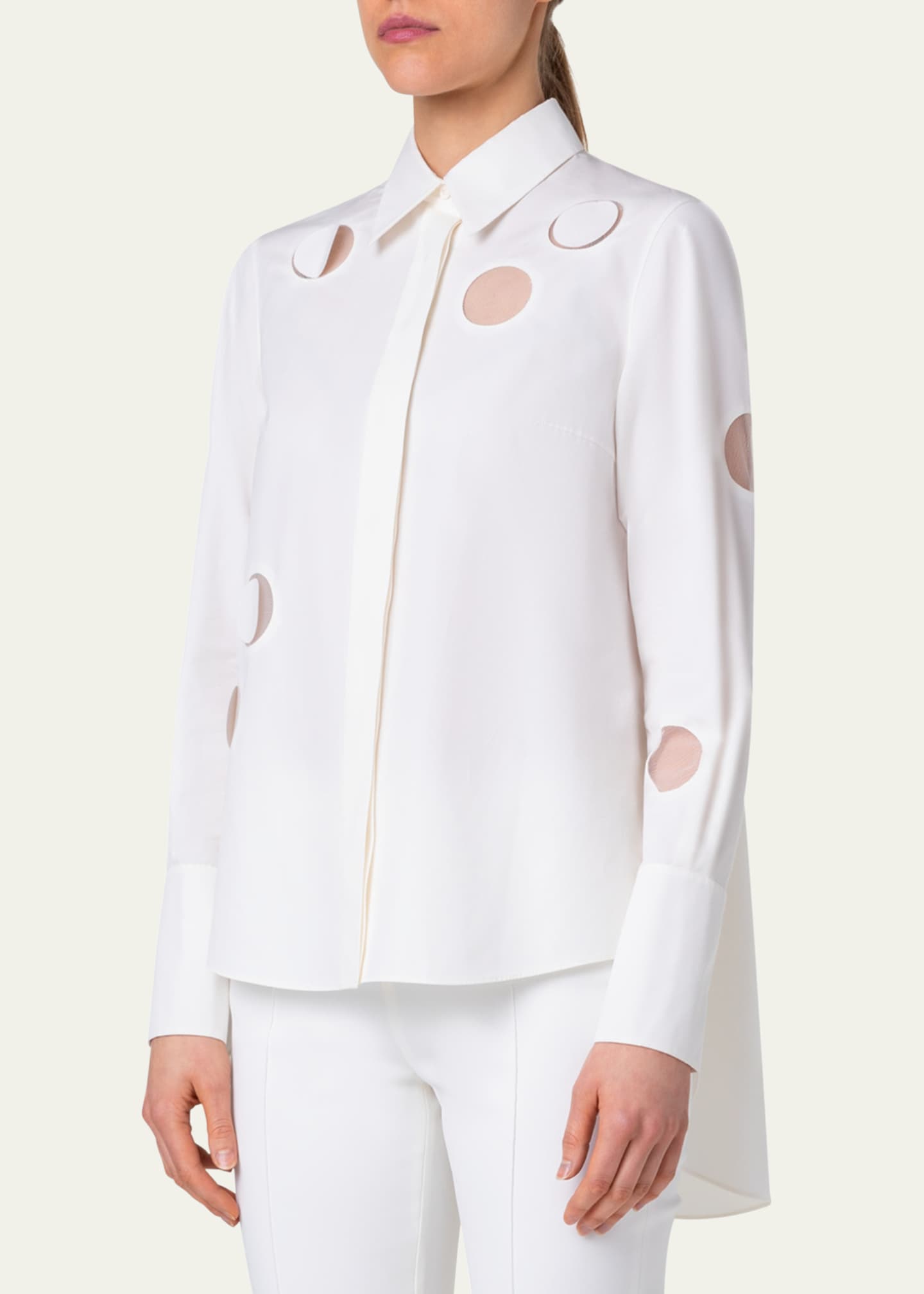 Akris punto Cotton Poplin Blouse with Dot Cut Outs - Bergdorf Goodman