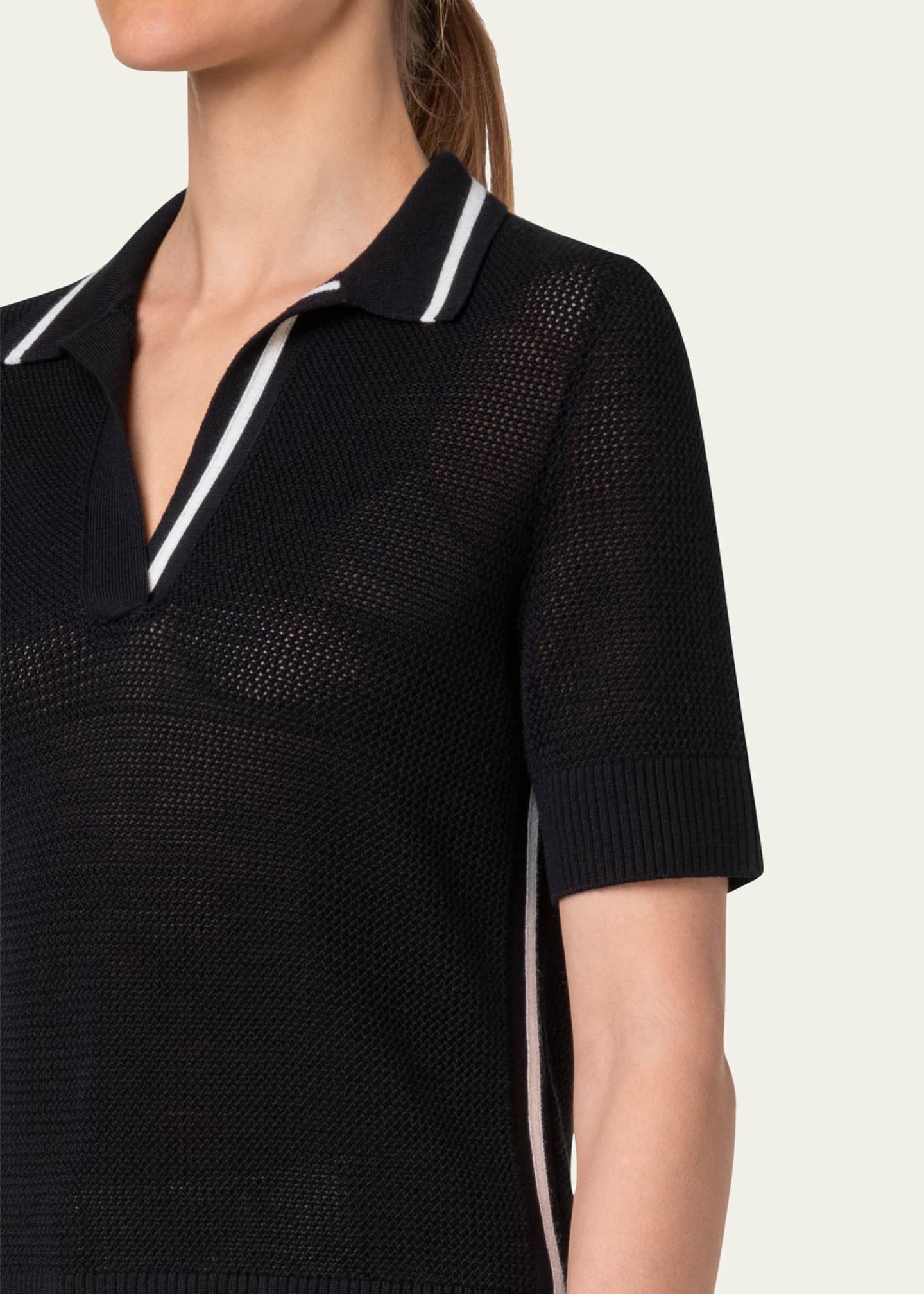 Akris punto Merino Wool Knit Polo Sweater with Bi-Color Trim - Bergdorf ...