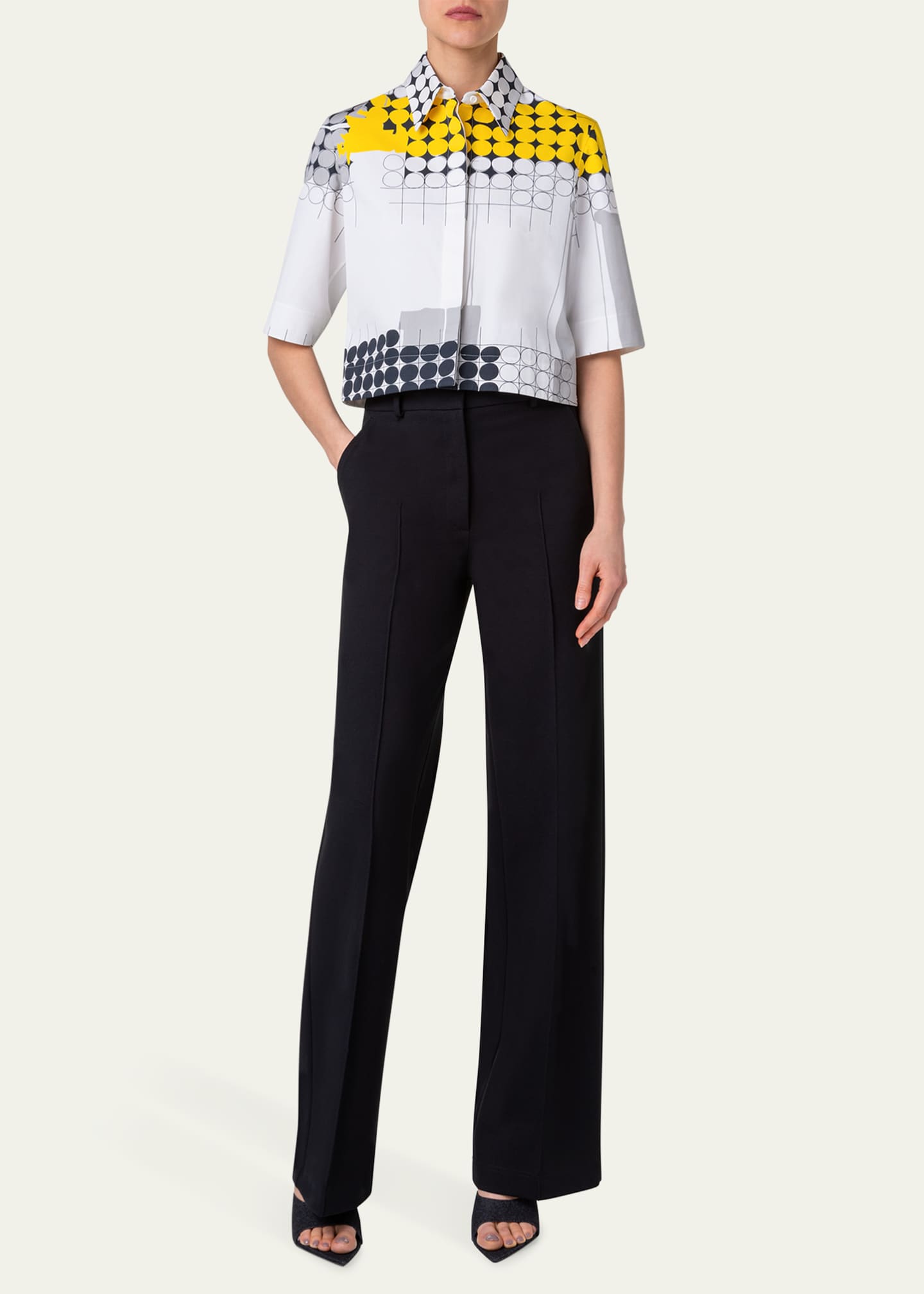Akris punto Cotton Gabardine Skyscraper Facade Printed Boxy Blouse ...