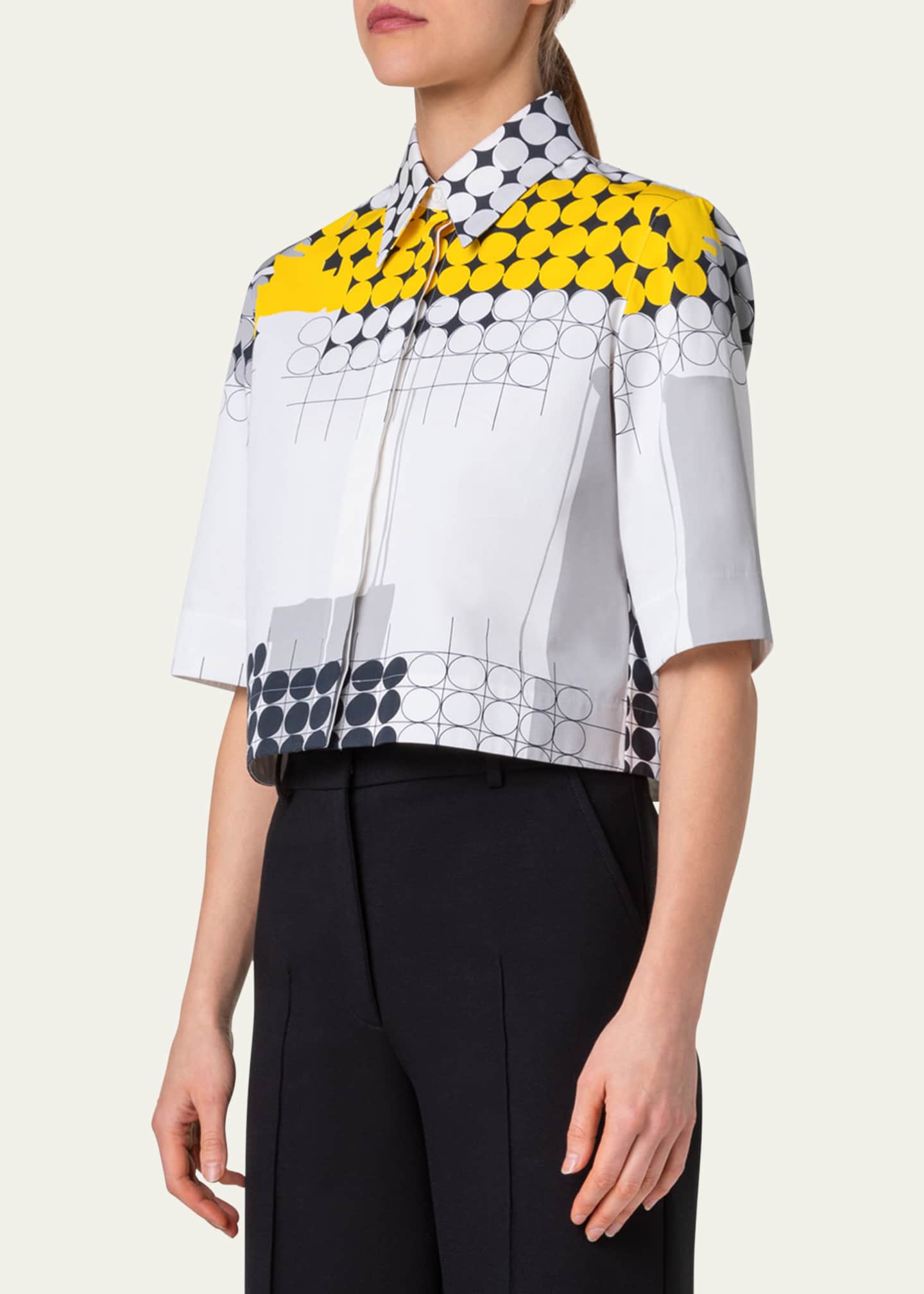 Akris punto Cotton Gabardine Skyscraper Facade Printed Boxy Blouse ...