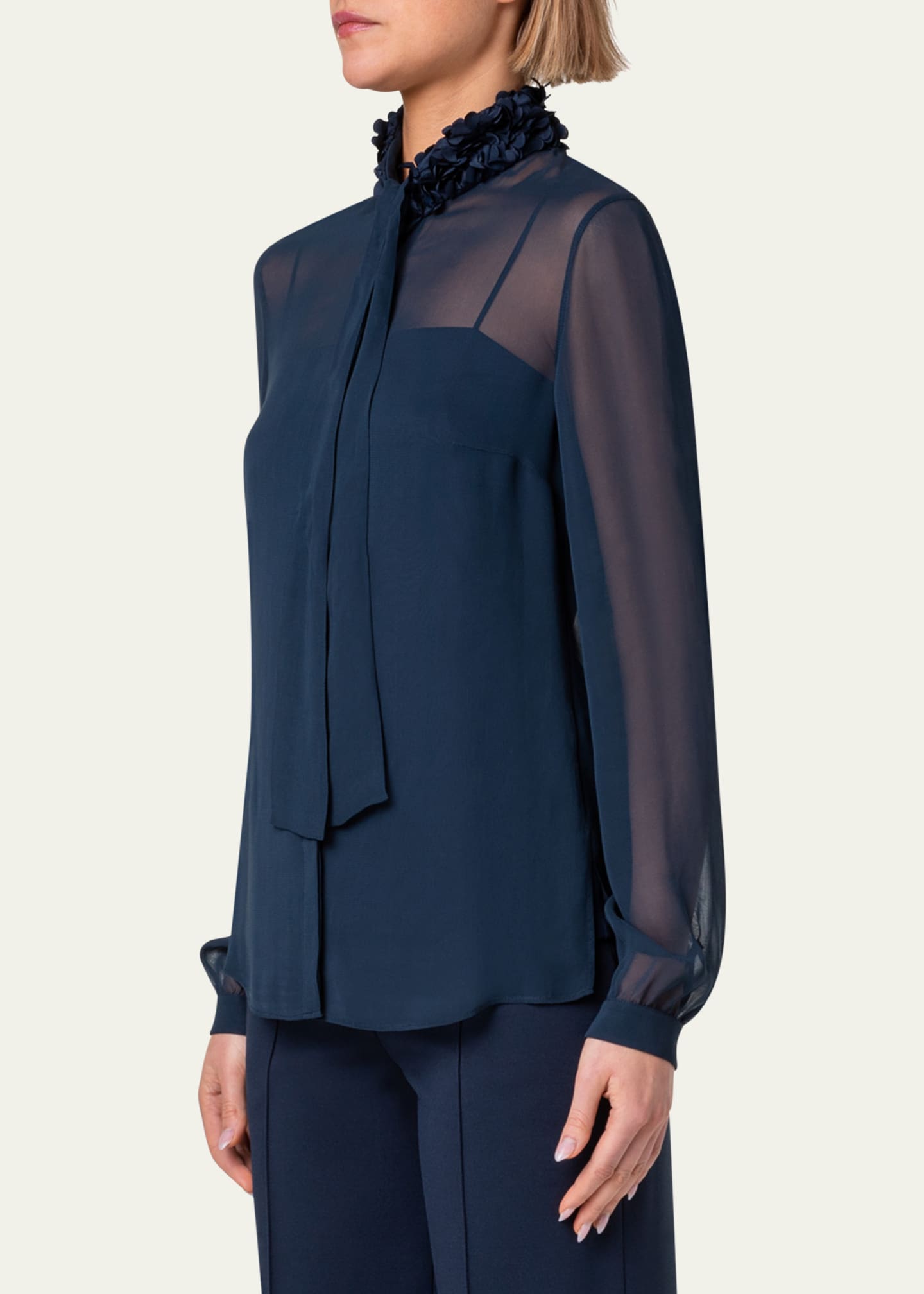 Akris punto Techno Crepe Blouse with Lasercut Floral Details - Bergdorf ...