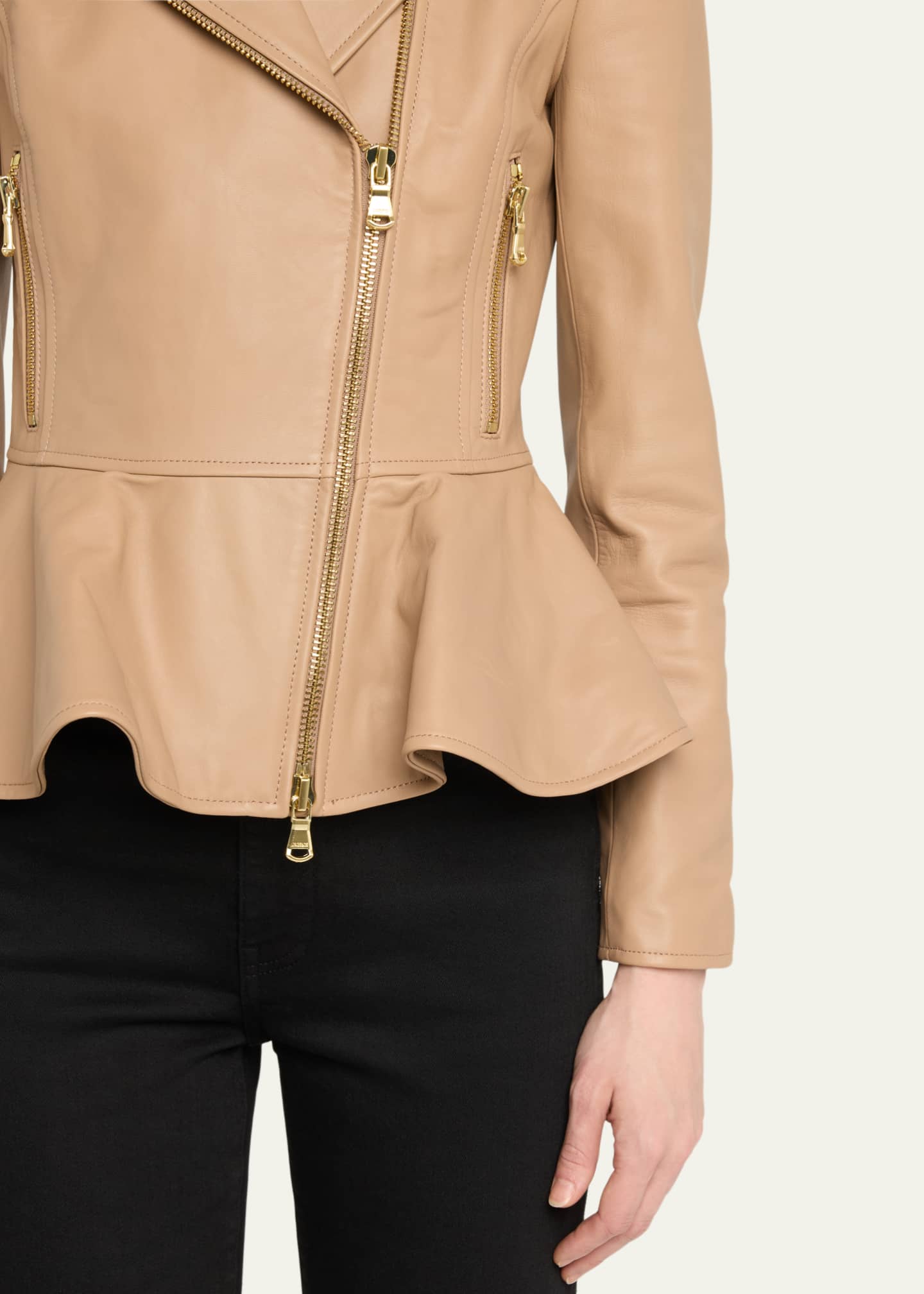 L'Agence Lyric Peplum Leather Biker Jacket - Bergdorf Goodman