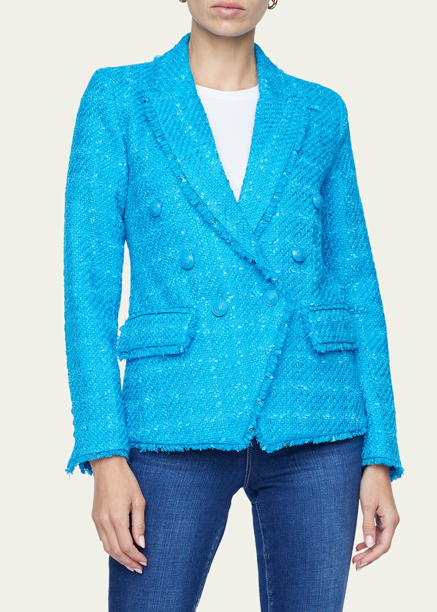 L'Agence Kenzie Fringe-Trim Tweed Blazer - Bergdorf Goodman