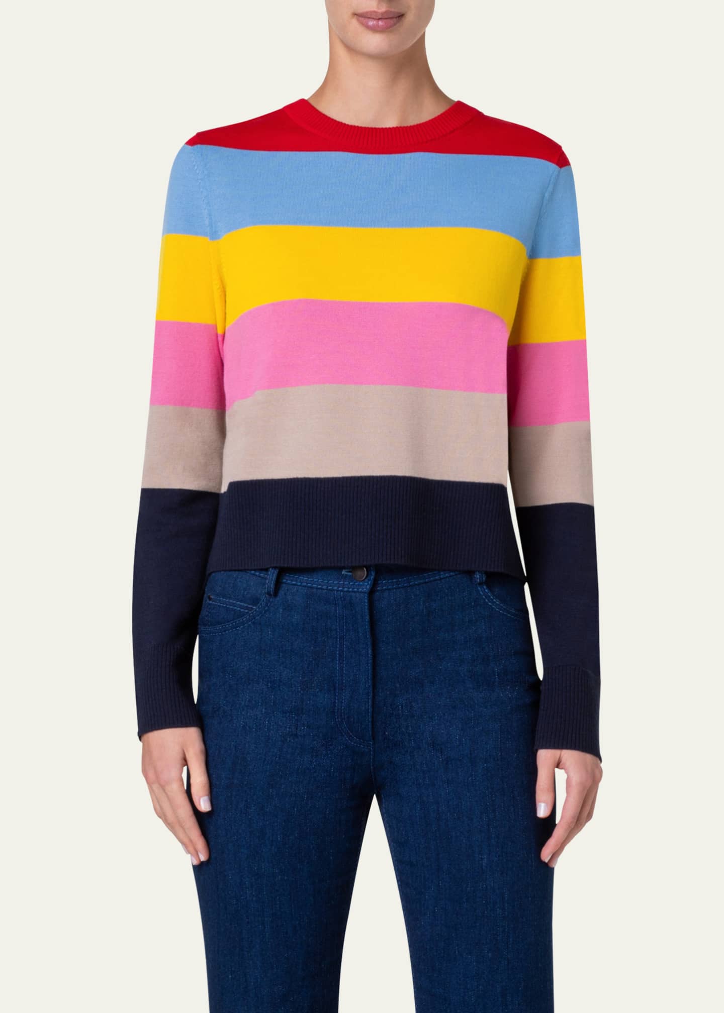 Akris punto Stripe Merino Wool Sweater - Bergdorf Goodman