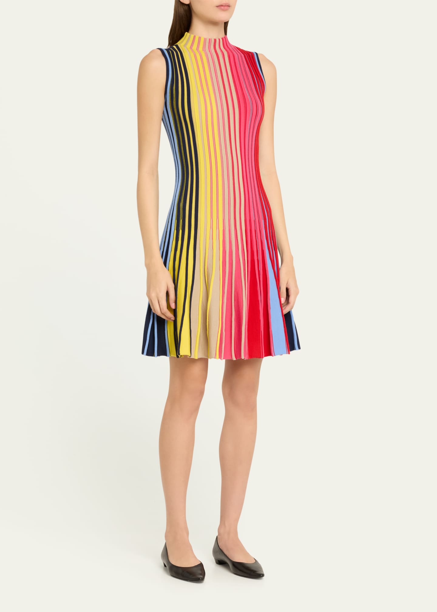 Akris punto Reverse Rainbow Fit-Flare Ribbed Wool Mini Dress - Bergdorf ...