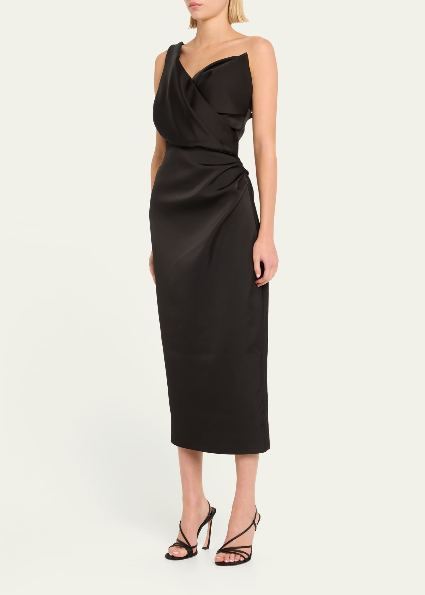 Rachel Gilbert Edan One-Shoulder Ruched Crepe Midi Dress - Bergdorf Goodman