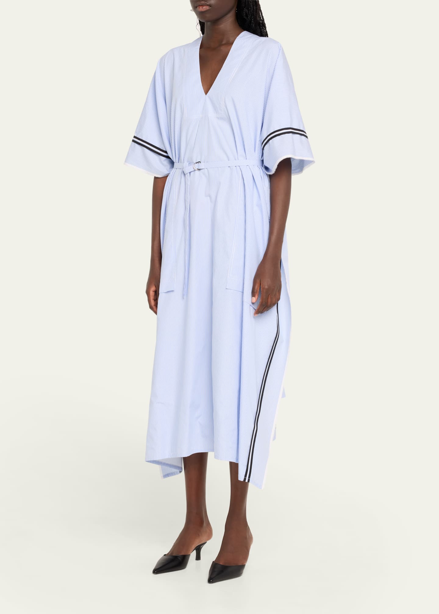 NACKIYE Pasarella Long Stripe Fringe Belted Poncho Dress - Bergdorf Goodman