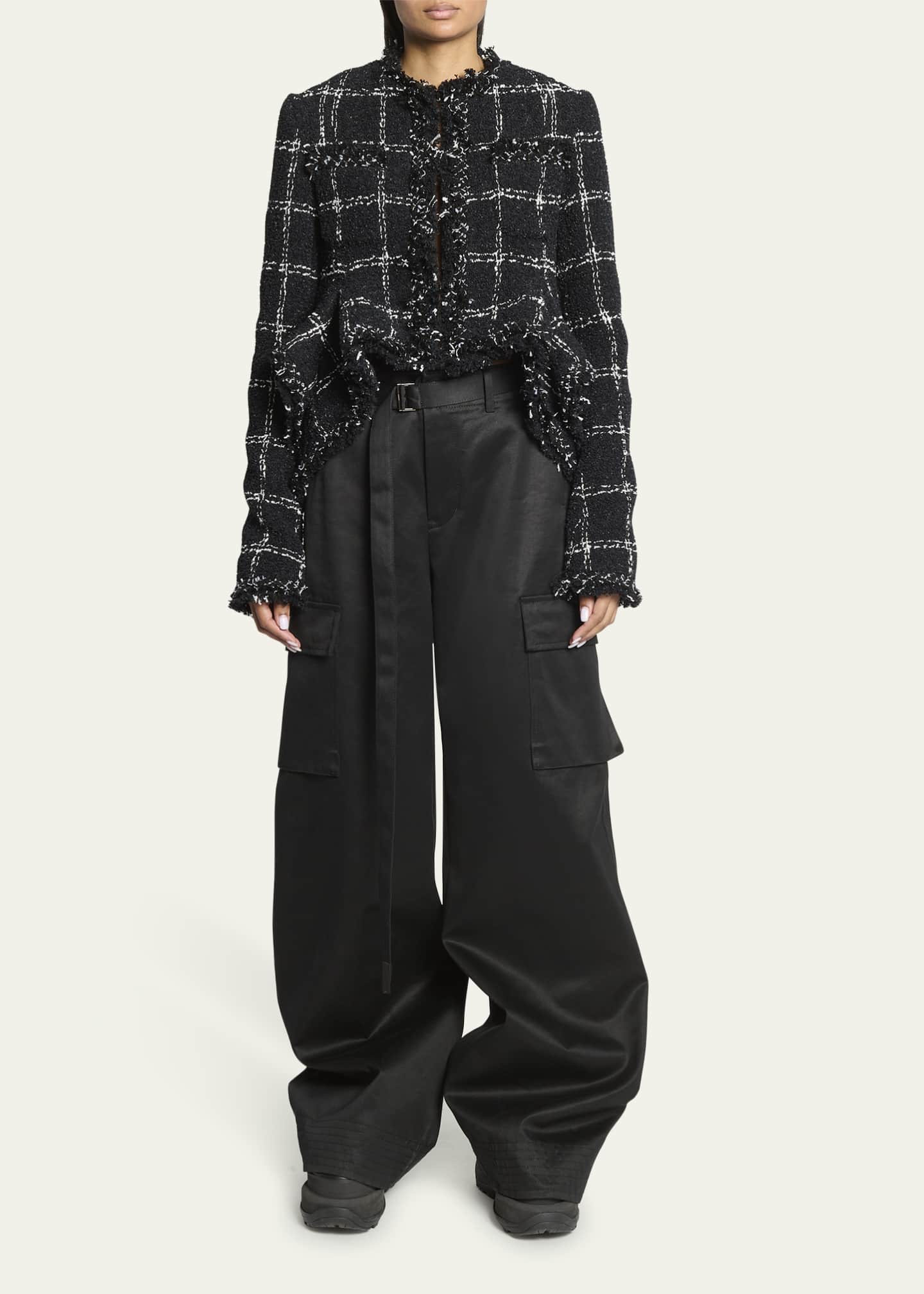 SACAI Tweed Frayed Ruffle Hem Jacket - Bergdorf Goodman
