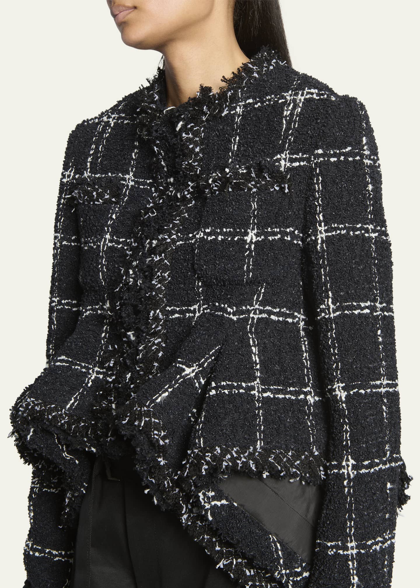 SACAI Tweed Frayed Ruffle Hem Jacket - Bergdorf Goodman