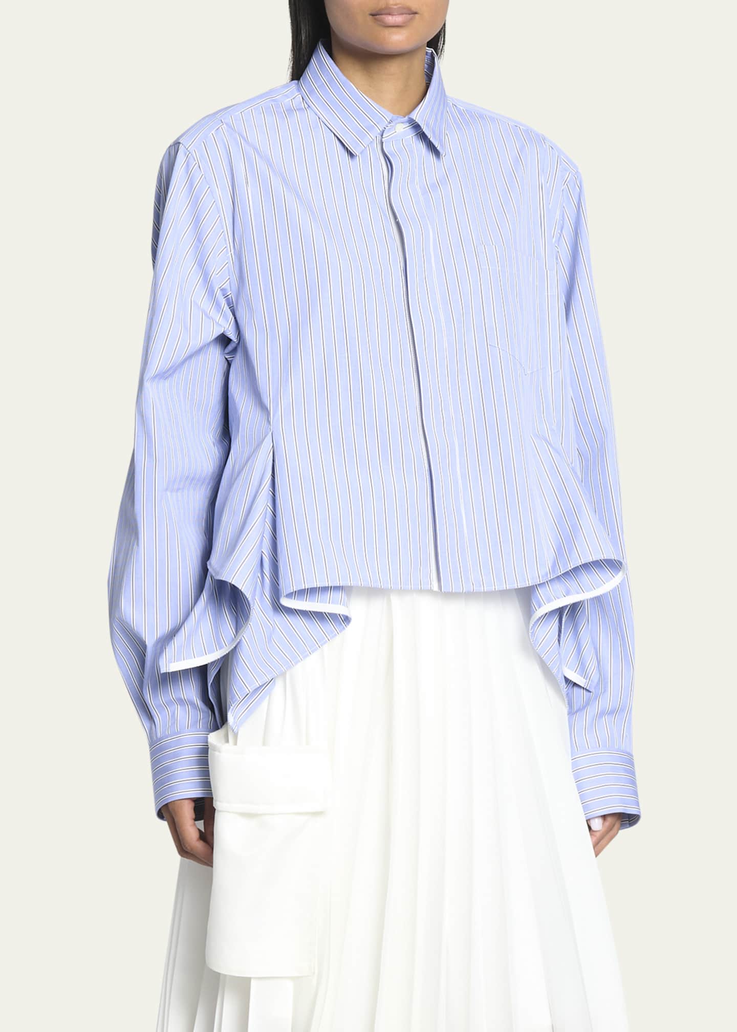 SACAI Stripe Ruffle Hem Button Down Shirt - Bergdorf Goodman