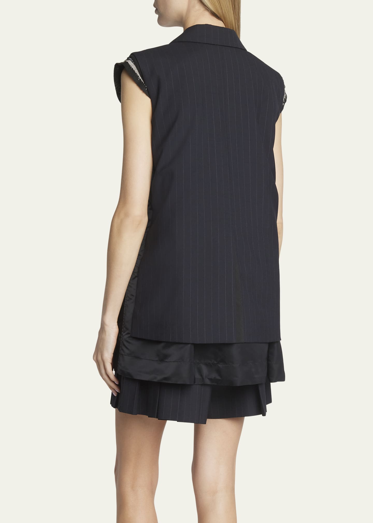 SACAI Chalk Stripe Double Breasted Layered Vest - Bergdorf Goodman