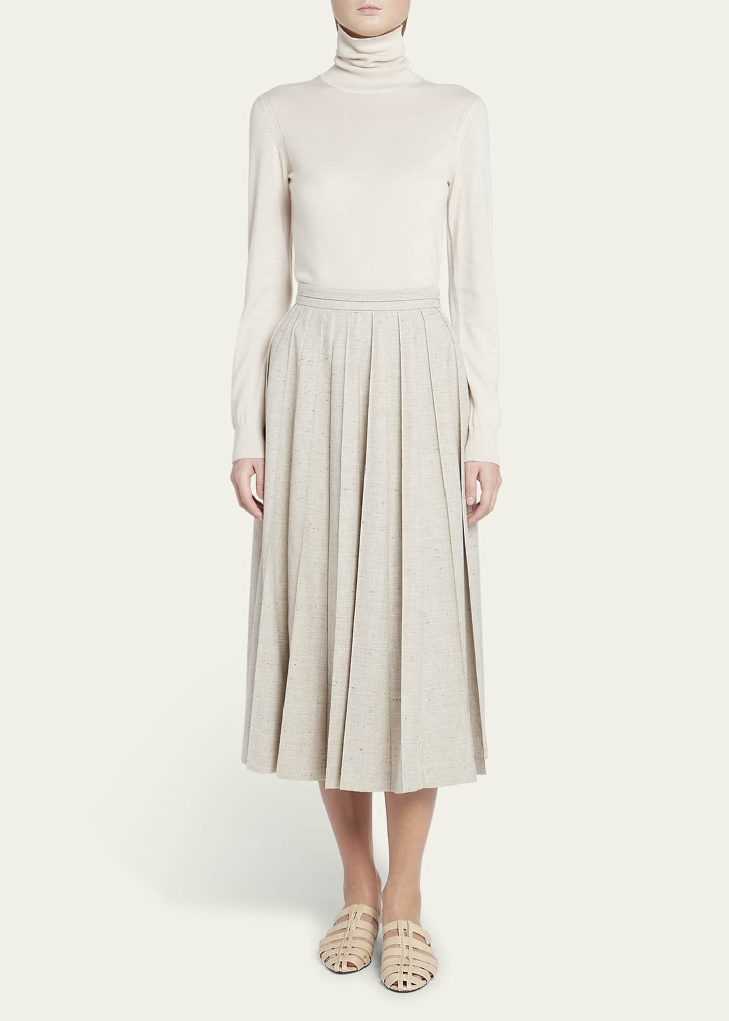 Loro Piana Fumiko Pleated Midi Wool Linen Skirt - Bergdorf Goodman