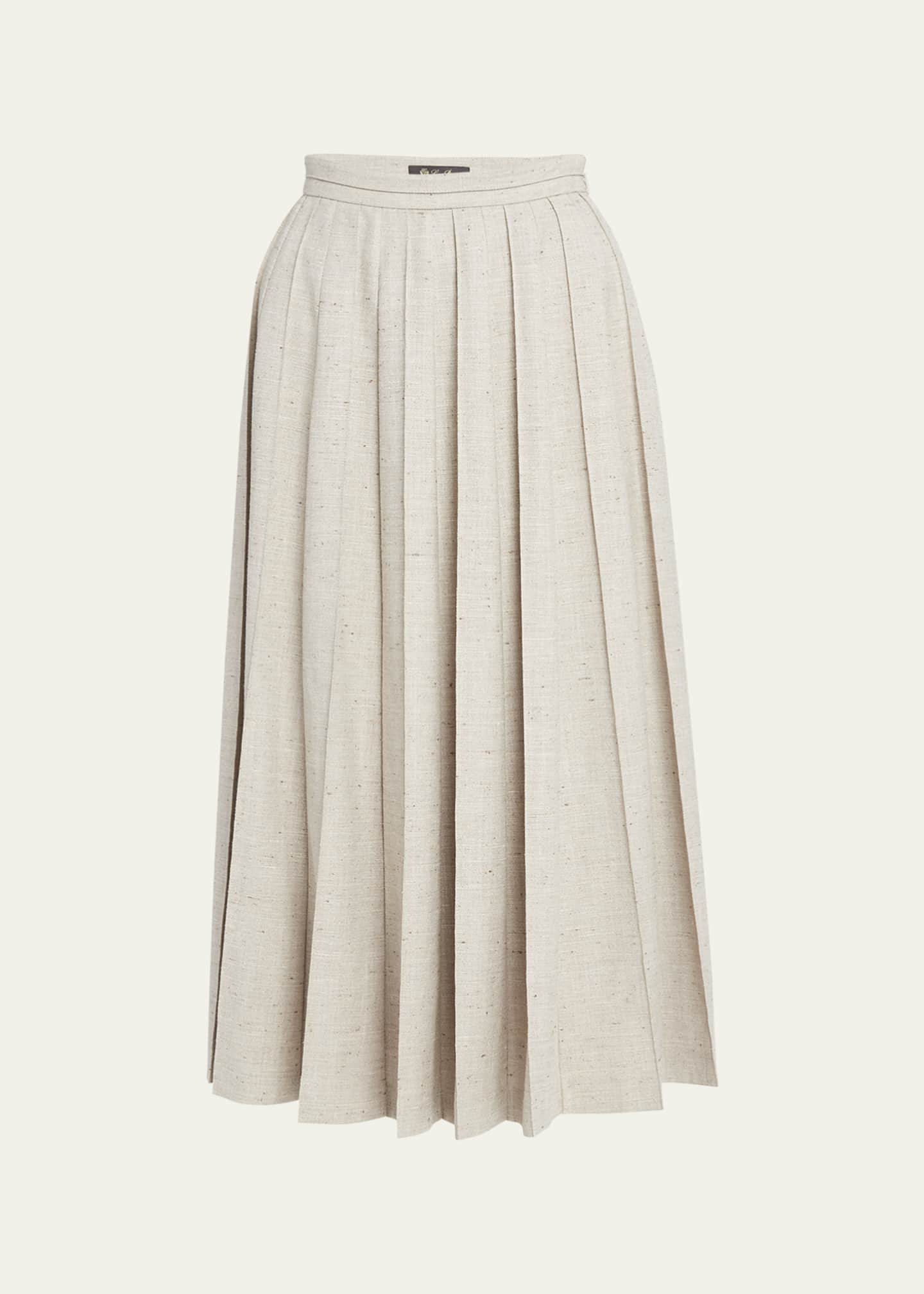 Loro Piana Fumiko Pleated Midi Wool Linen Skirt - Bergdorf Goodman