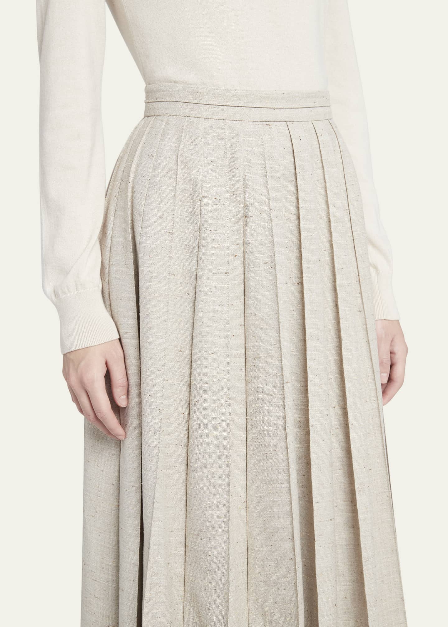 Loro Piana Fumiko Pleated Midi Wool Linen Skirt - Bergdorf Goodman