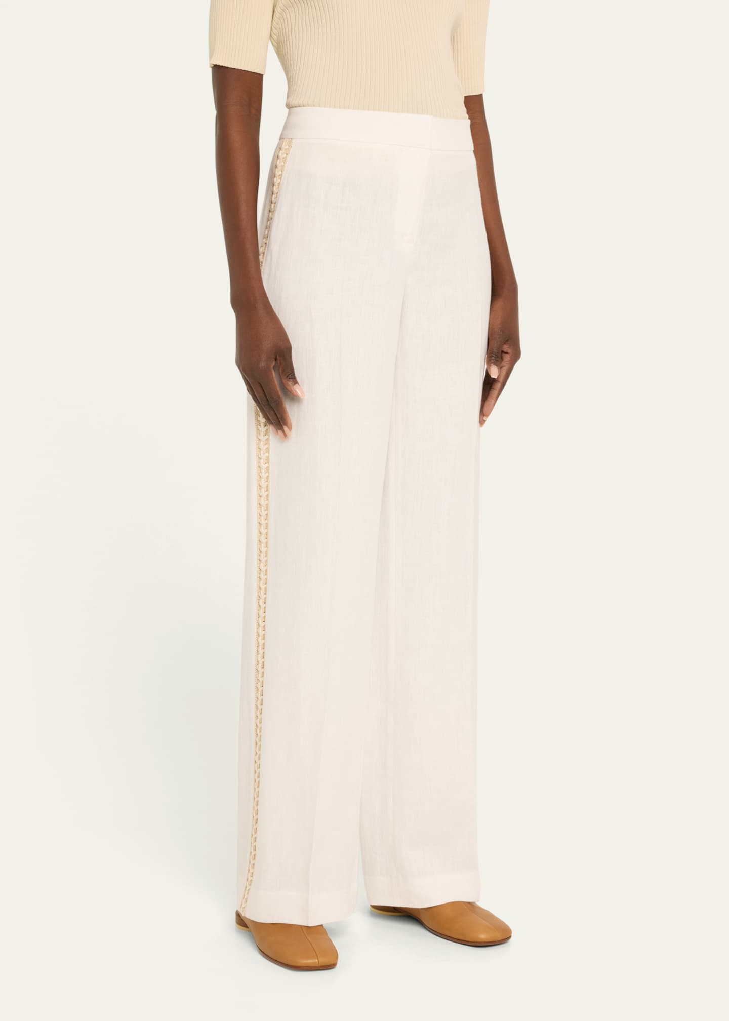 Lafayette 148 New York Sullivan Straight-Leg Crochet-Trim Pants ...