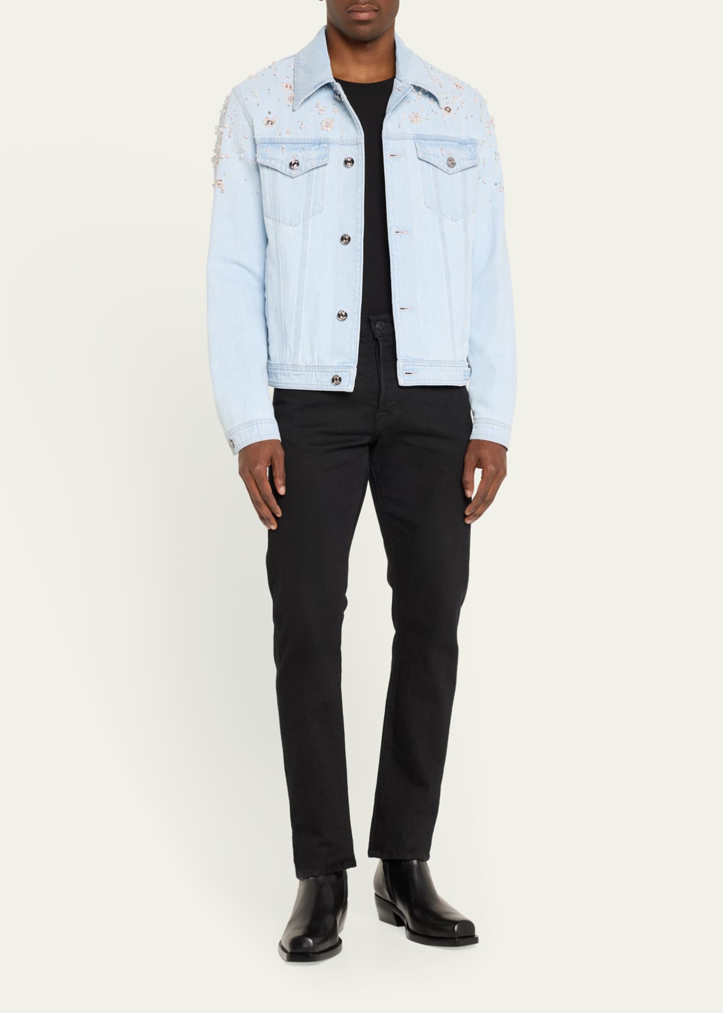 Versace Men's Pearly Embellished Denim Jacket - Bergdorf Goodman