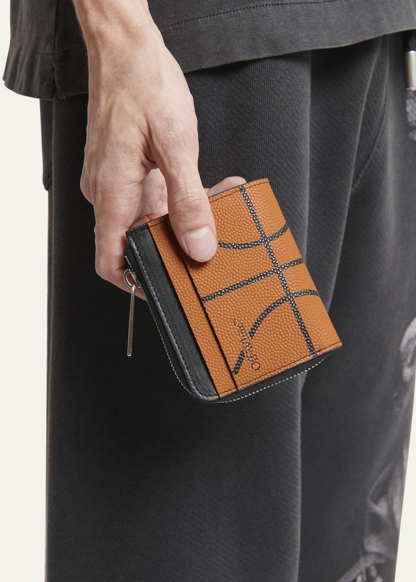 Off-White Men's Leather Basketball-Print Zip Wallet - Bergdorf Goodman