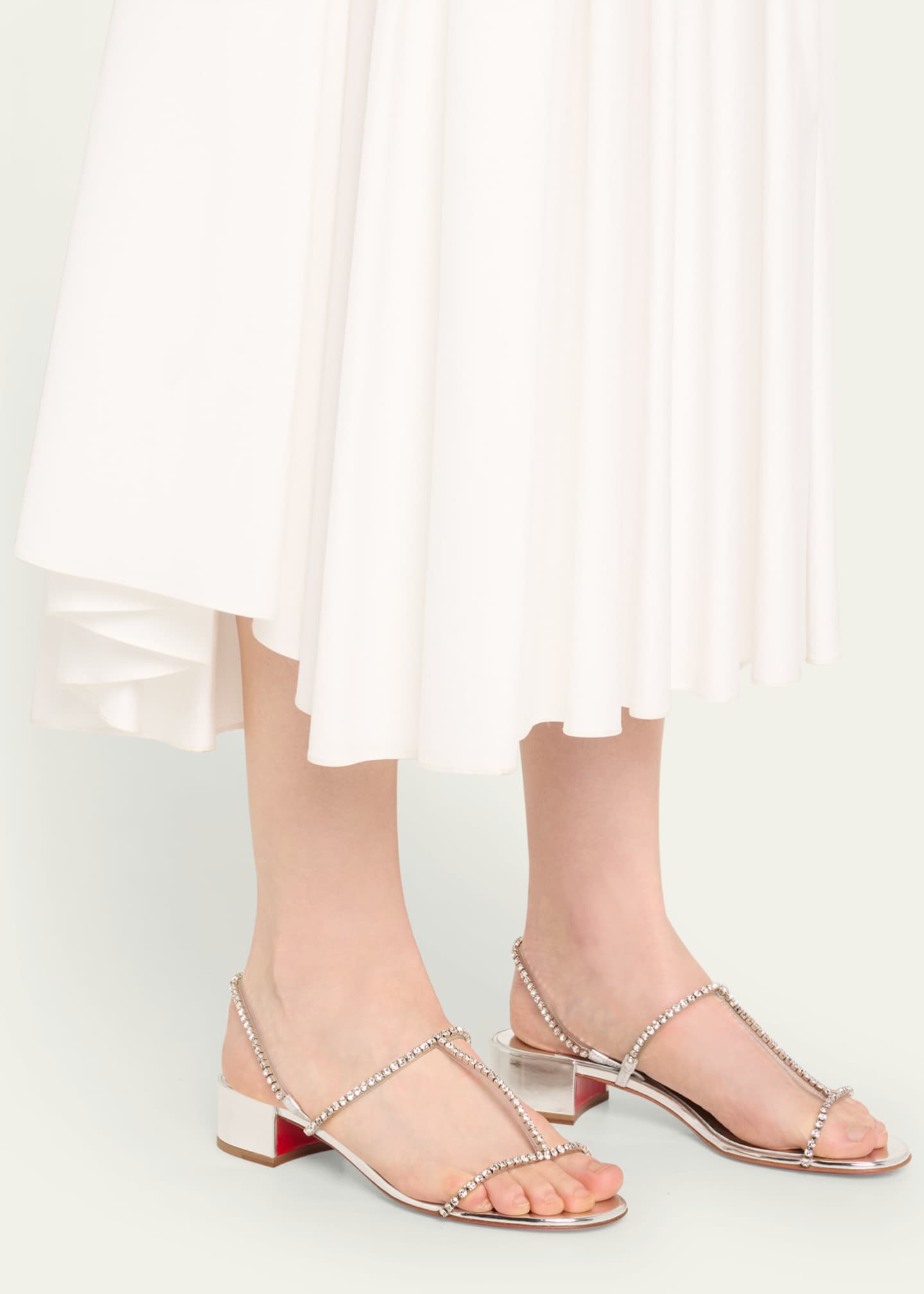 Christian Louboutin Simple Queenie Crystal T-Strap Red Sole Sandals ...