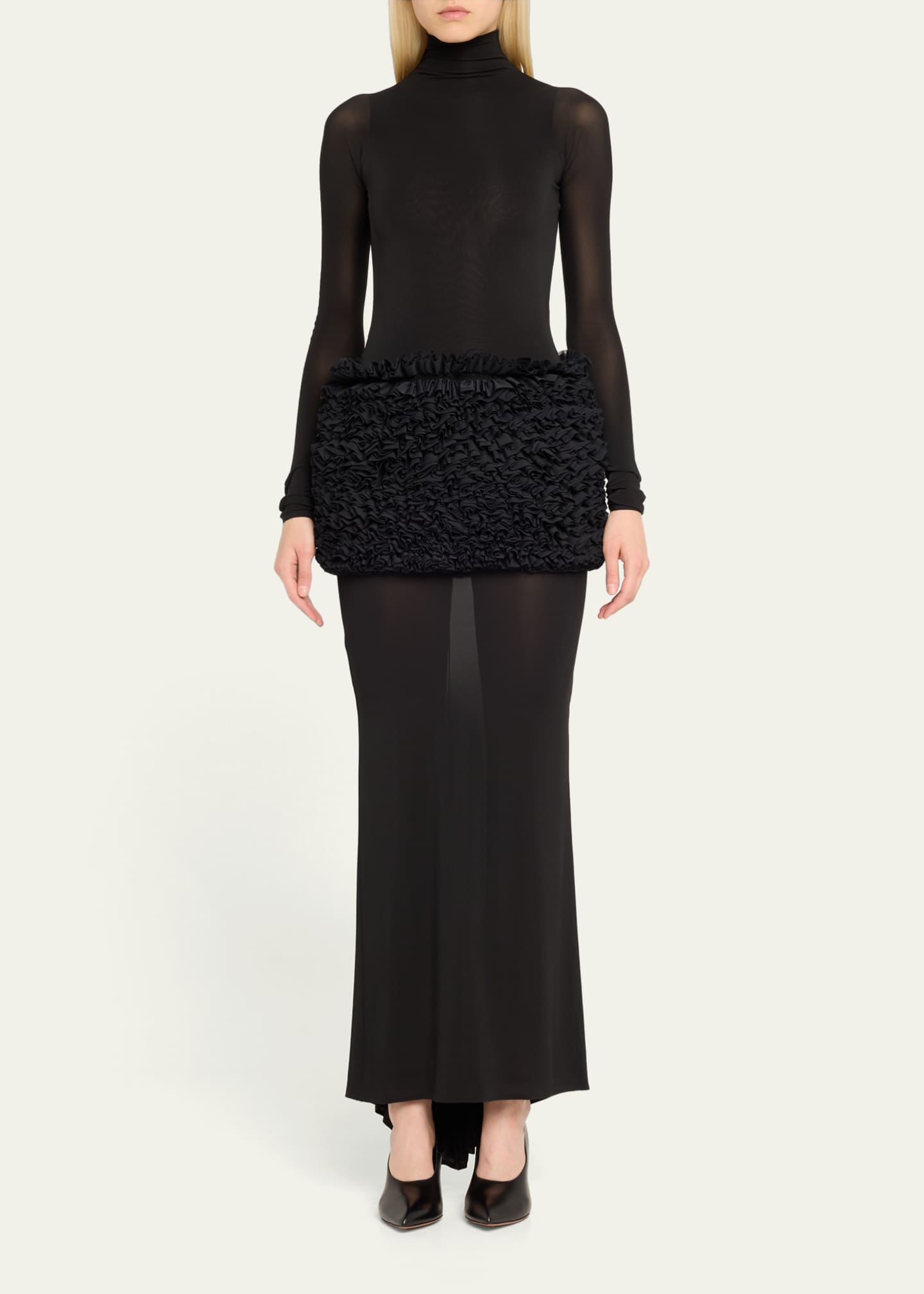 ALAIA Long Sheer Frill Waist Dress - Bergdorf Goodman