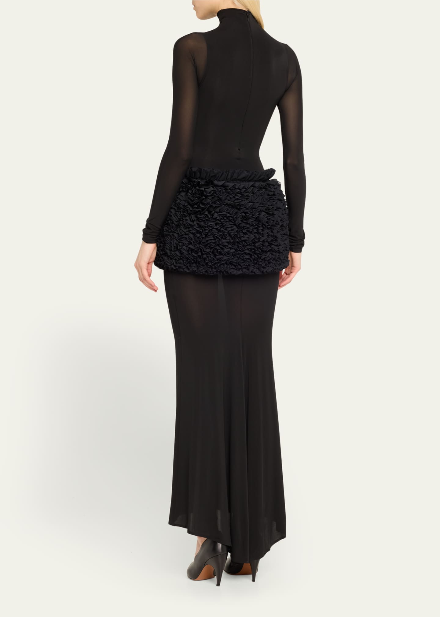 ALAIA Long Sheer Frill Waist Dress - Bergdorf Goodman