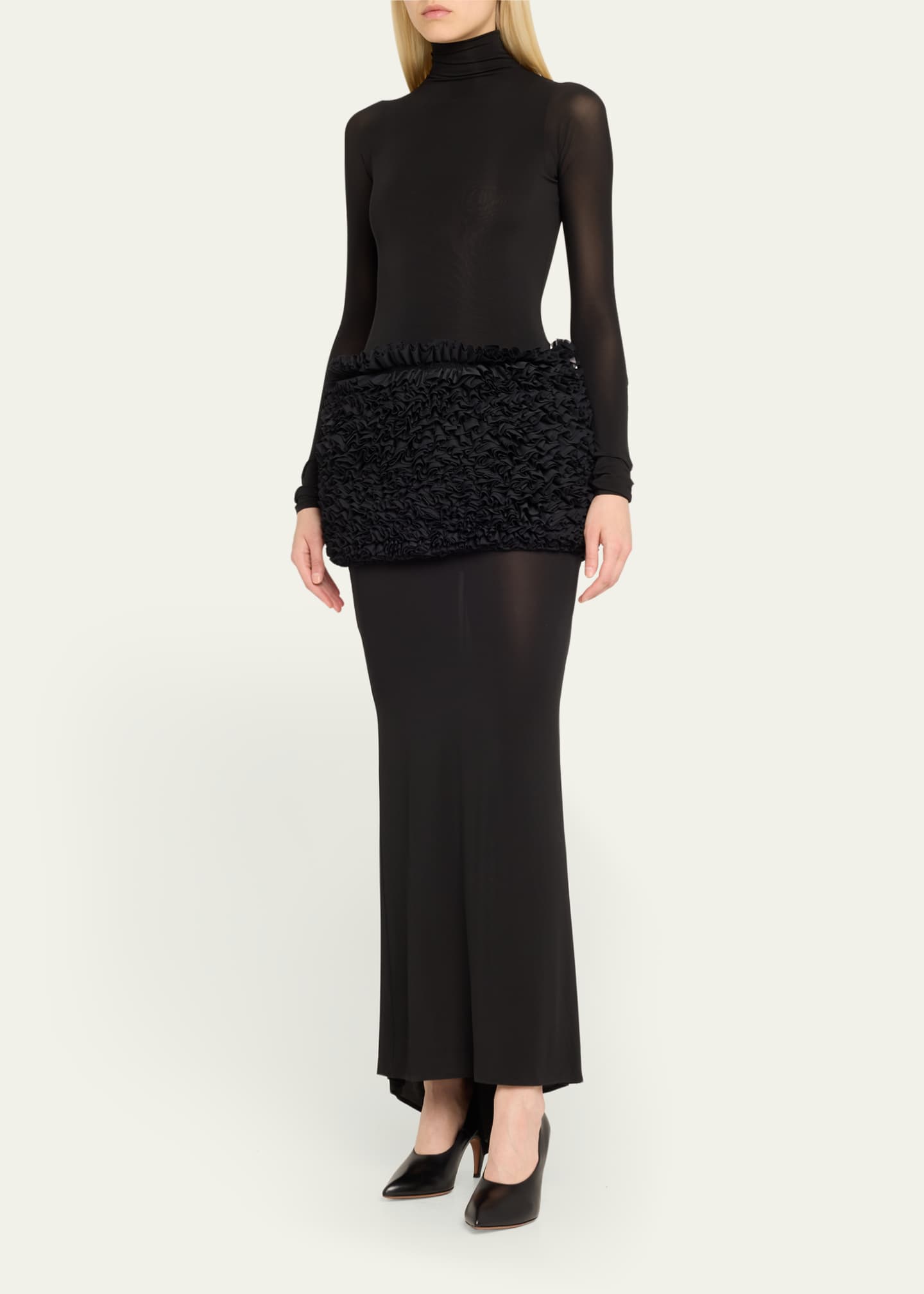 ALAIA Long Sheer Frill Waist Dress - Bergdorf Goodman