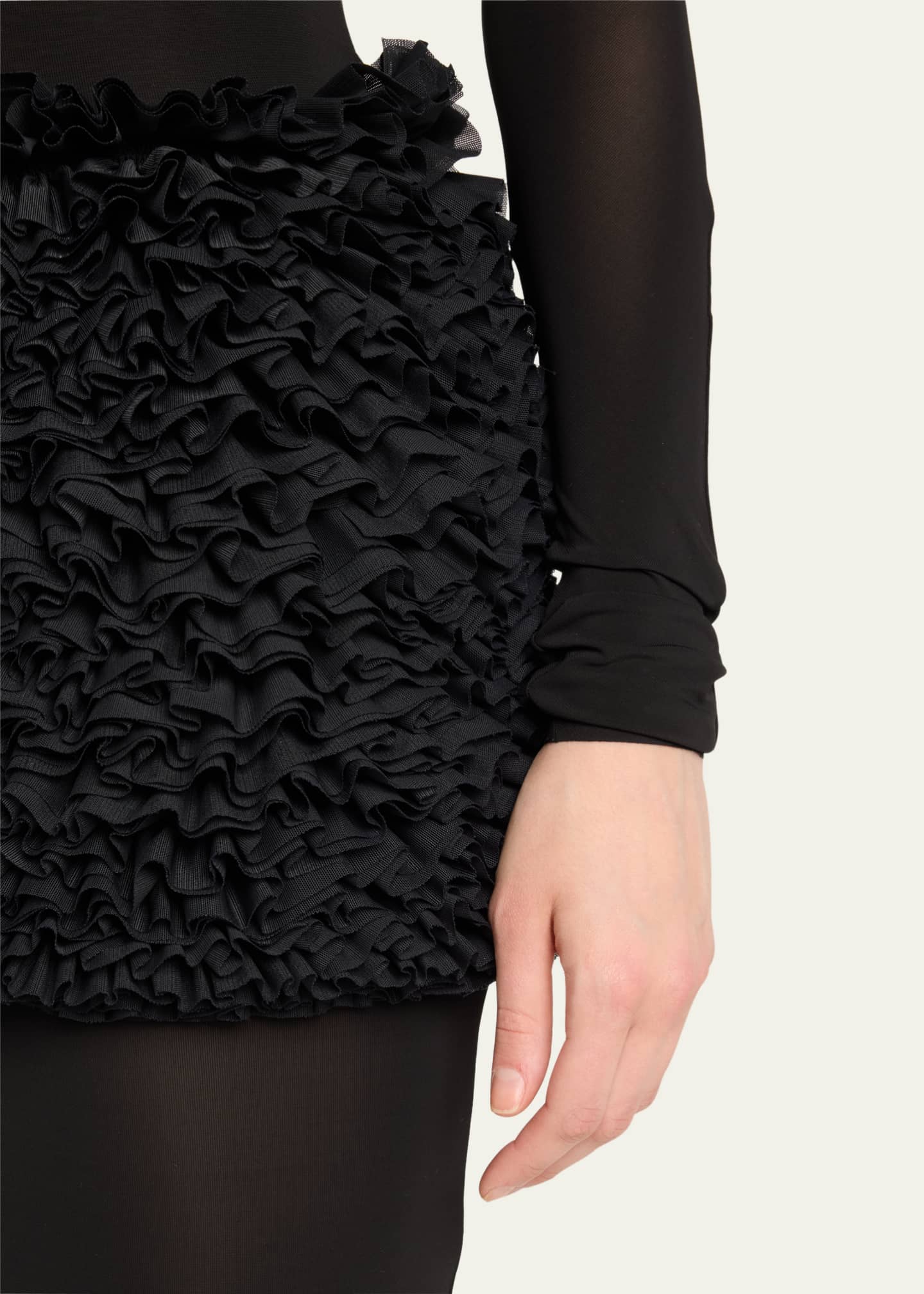 ALAIA Long Sheer Frill Waist Dress - Bergdorf Goodman