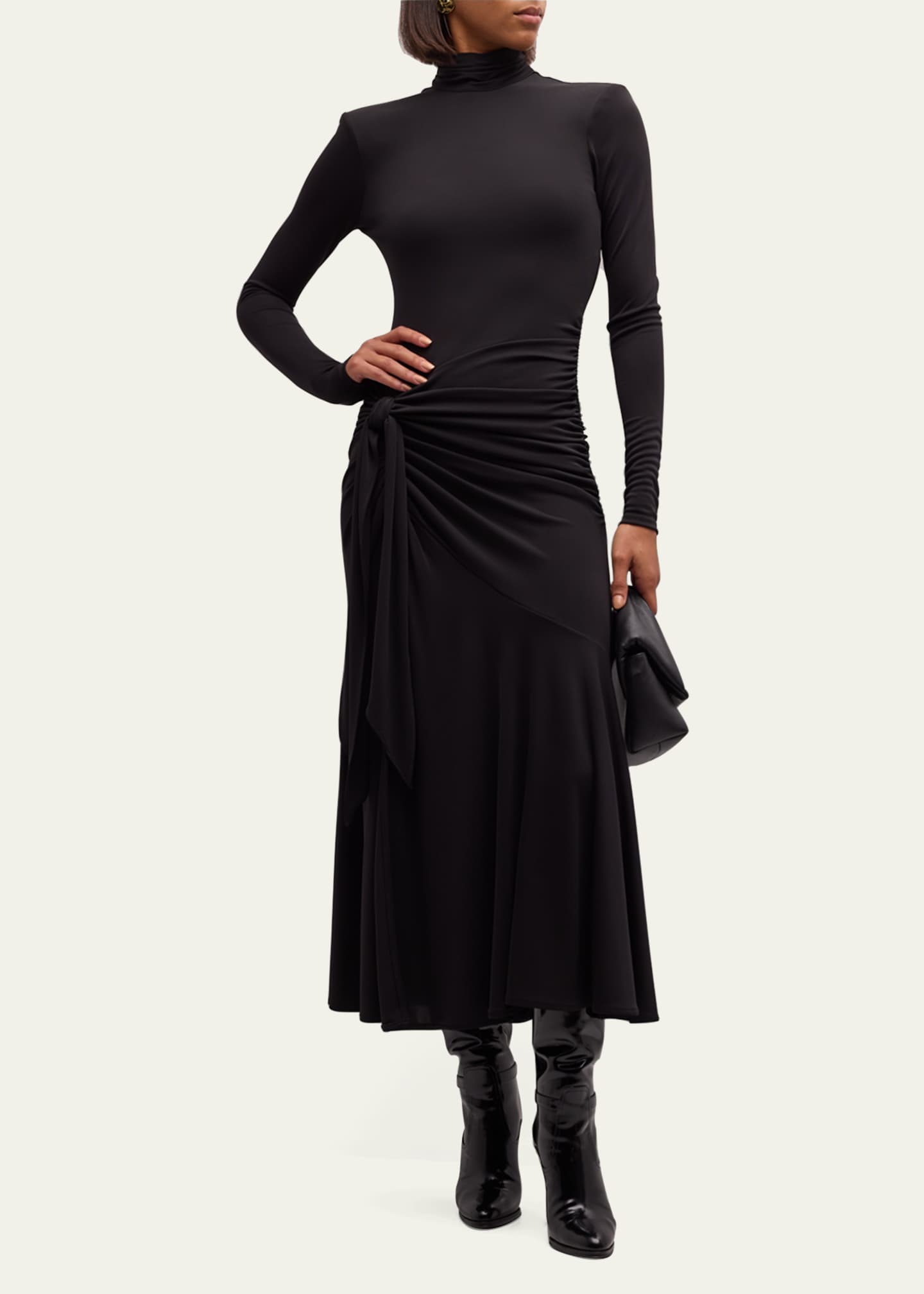 Cinq a Sept Johnson Mock-Neck Wrap-Skirt Midi Dress - Bergdorf Goodman