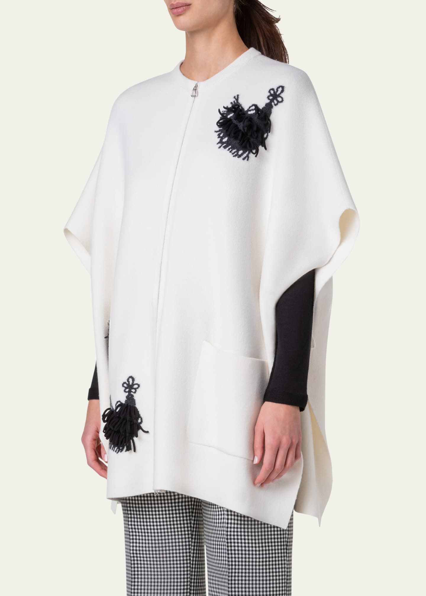 Akris Tassel Cashmere Double-Face Zip Front Cape - Bergdorf Goodman