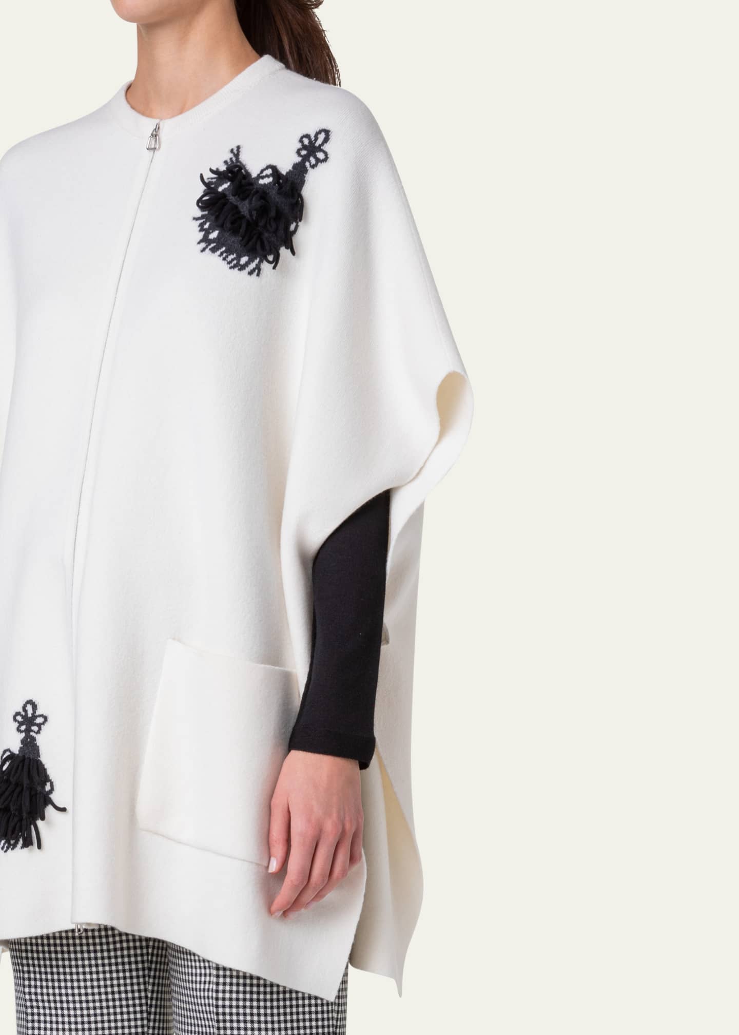 Akris Tassel Cashmere Double-Face Zip Front Cape - Bergdorf Goodman